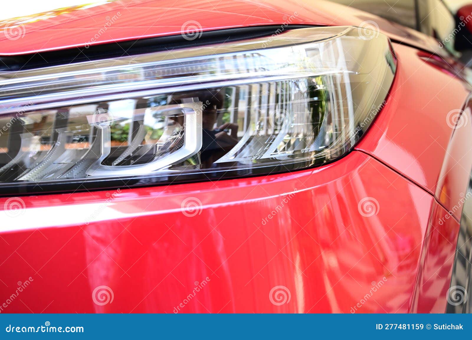 Close Up Headlight of Red Car, Transportation Industry Stock Image ...