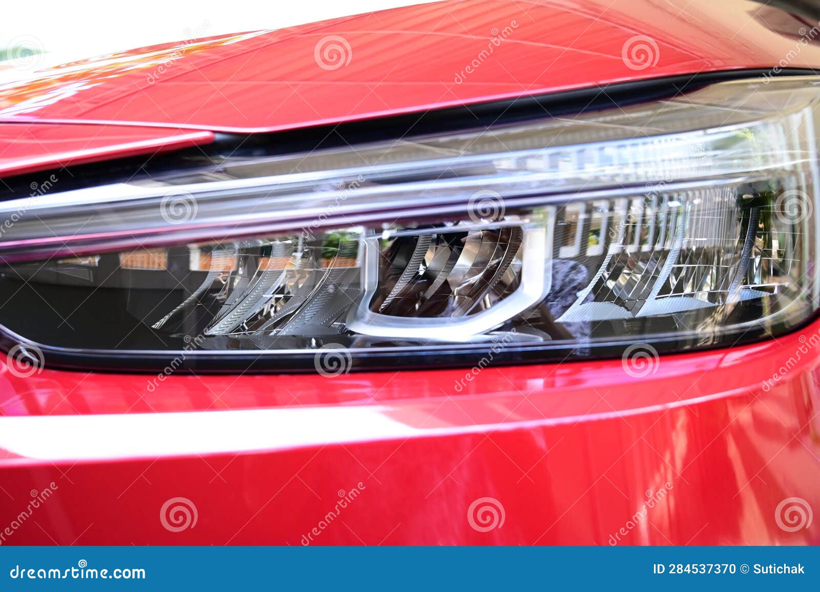 Headlight of Red Car, Transportation Industry Stock Photo - Image of ...