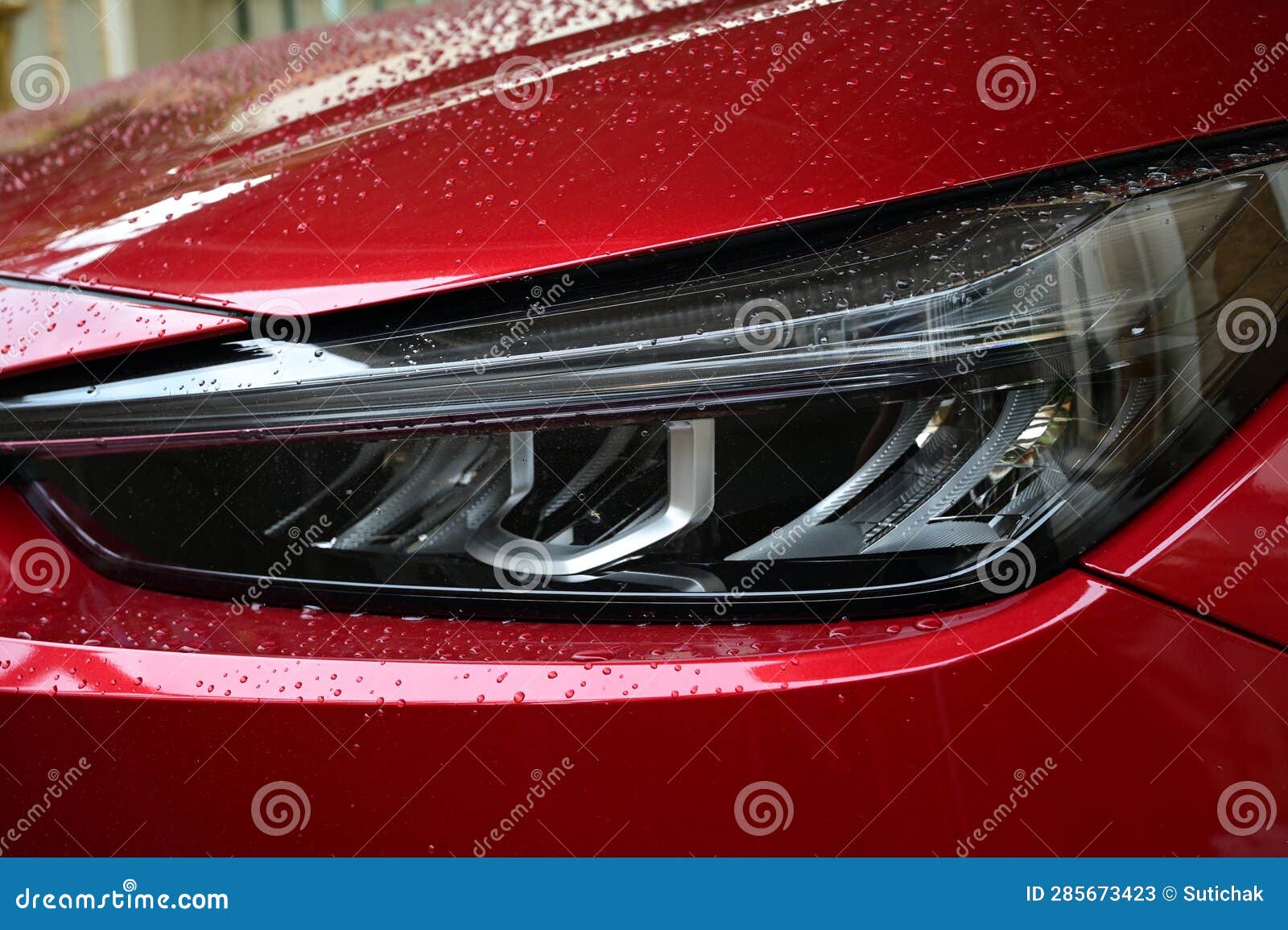 Close Up Headlight of Red Car, Transportation Industry Stock Image ...