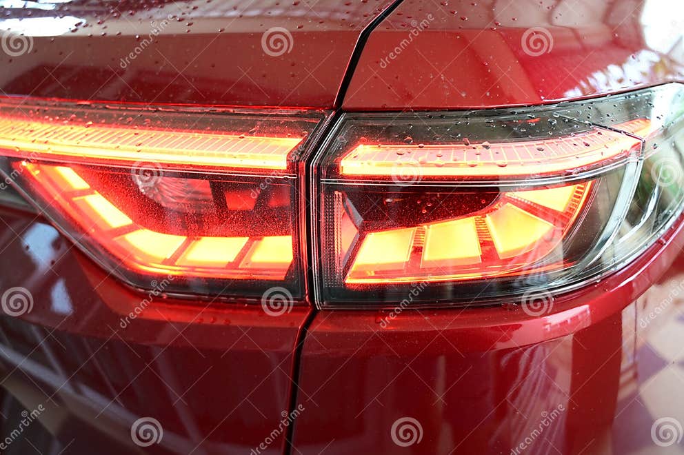 Close Up Headlight of Red Car, Transportation Industry Stock Image ...