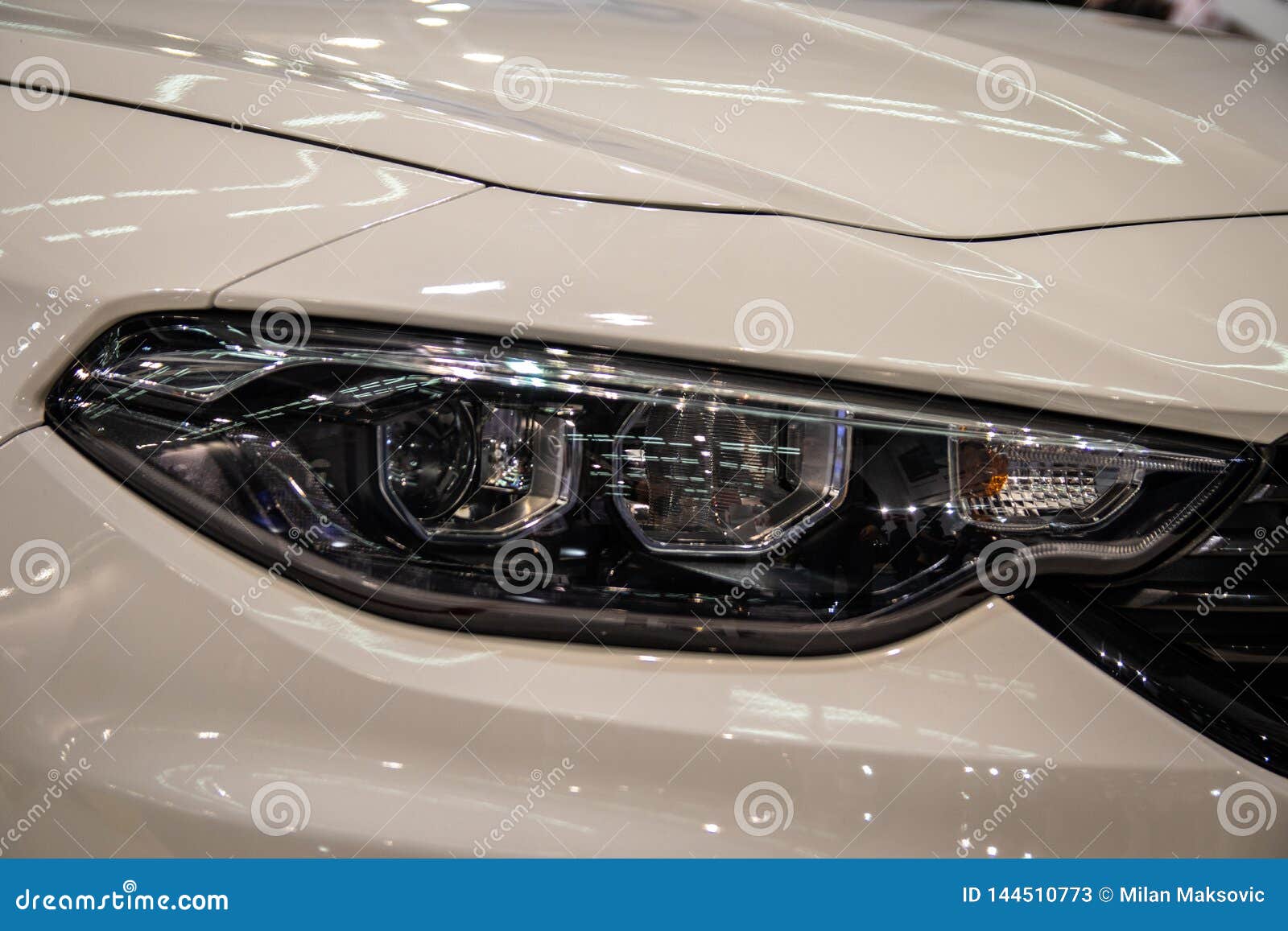 Headlight of White Modern Car with LED Light Stock Image - Image of ...