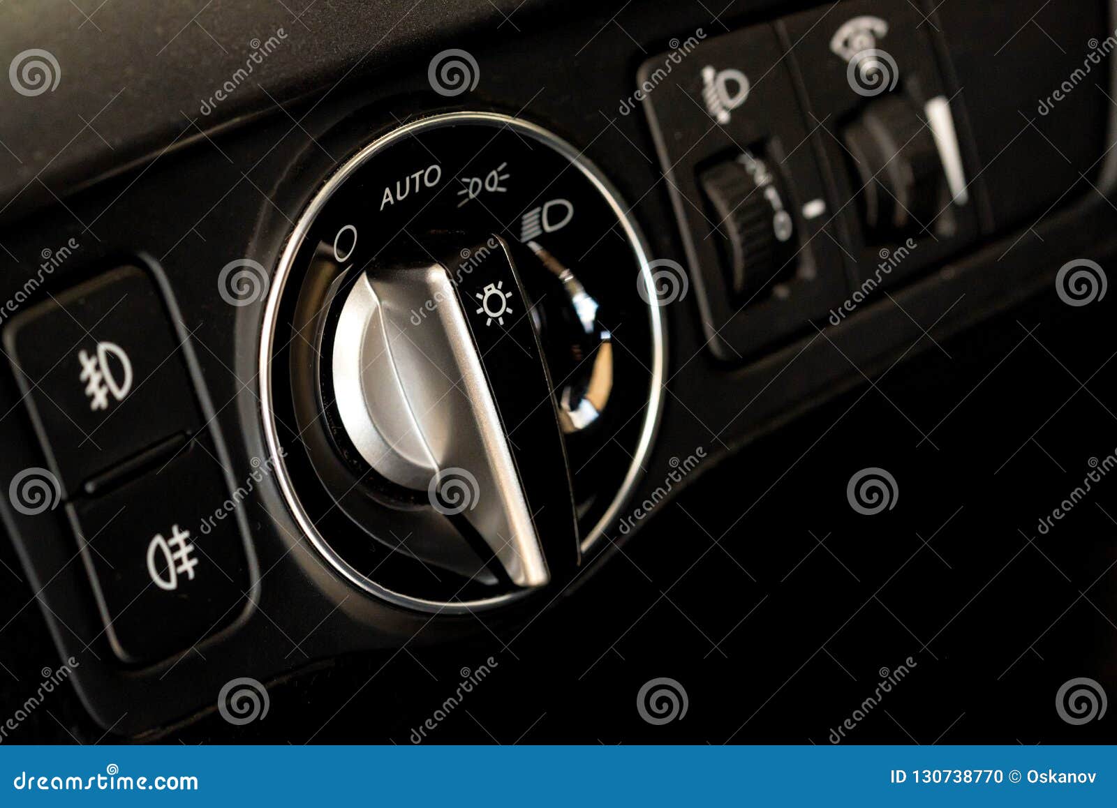 Headlights Control Unit in the New Car Close Stock Photo - Image of ...