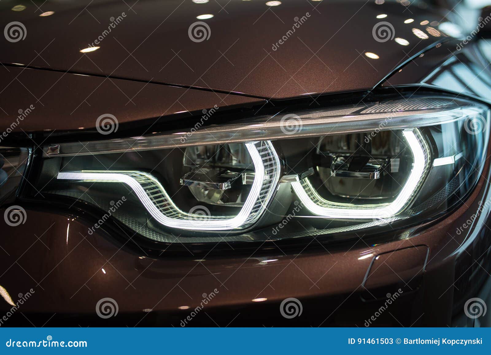 Headlights of modern car stock image. Image of optic - 91461503