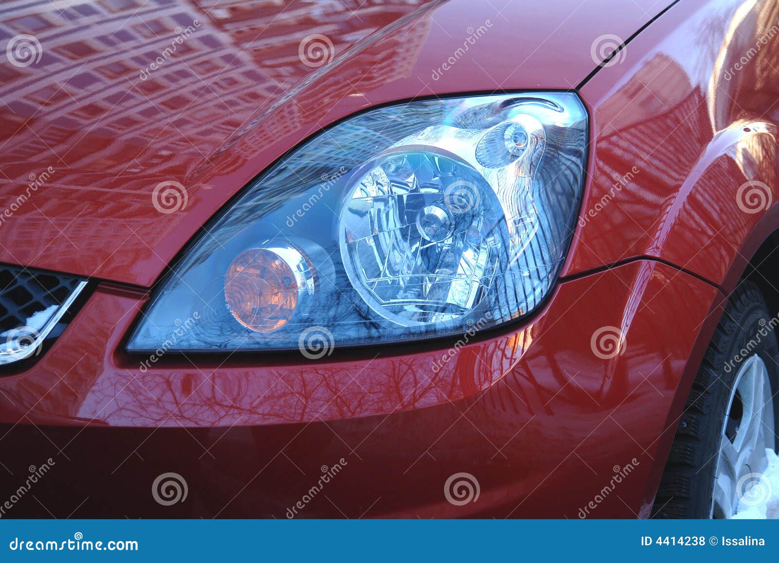 Headlights of a red car stock photo. Image of front, motor - 4414238