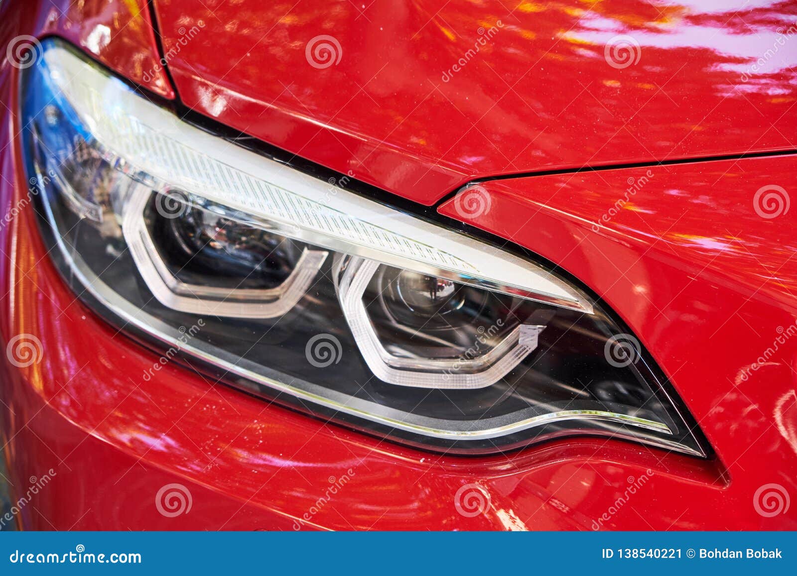 Headlights of red car stock image. Image of retro, reflection - 138540221