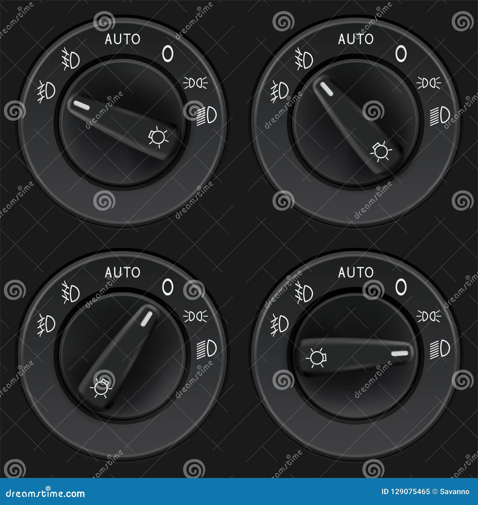 Headlights Selectors. Car Dashboard Black Elements Stock Vector ...