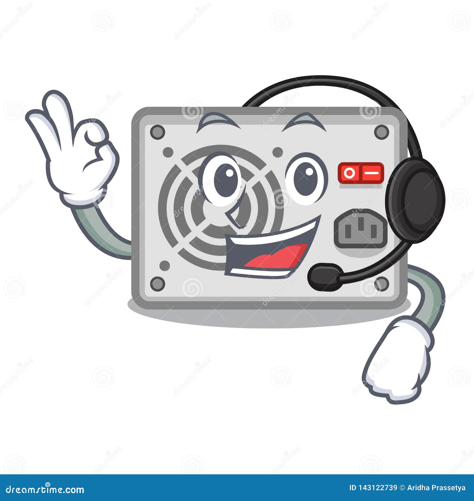 With Headphone Cartoon Power Supply on the Computer Stock Vector ...