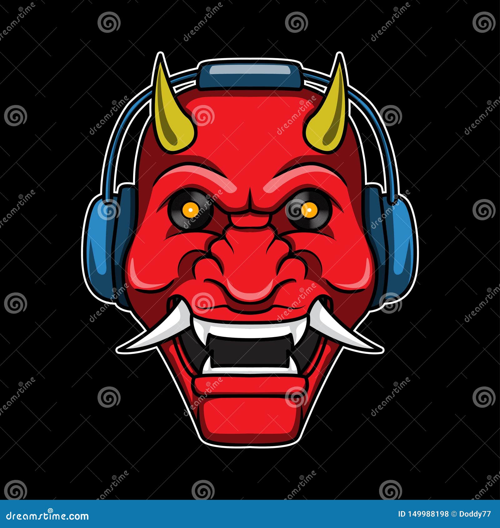Headphone Demon head logo stock vector. Illustration of mascot - 149988198