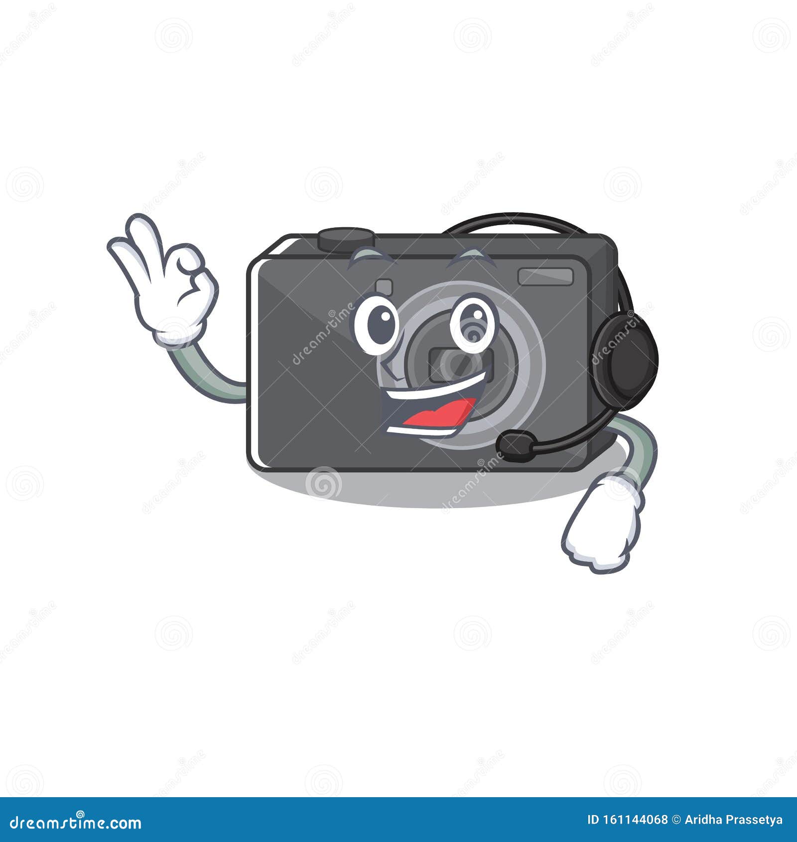 With Headphone Digital Camera on a Cartoon Table Stock Vector ...