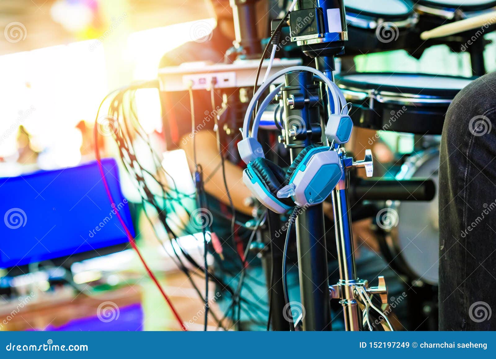 Headphone and Electric Drum on the Stage Stock Image - Image of ...