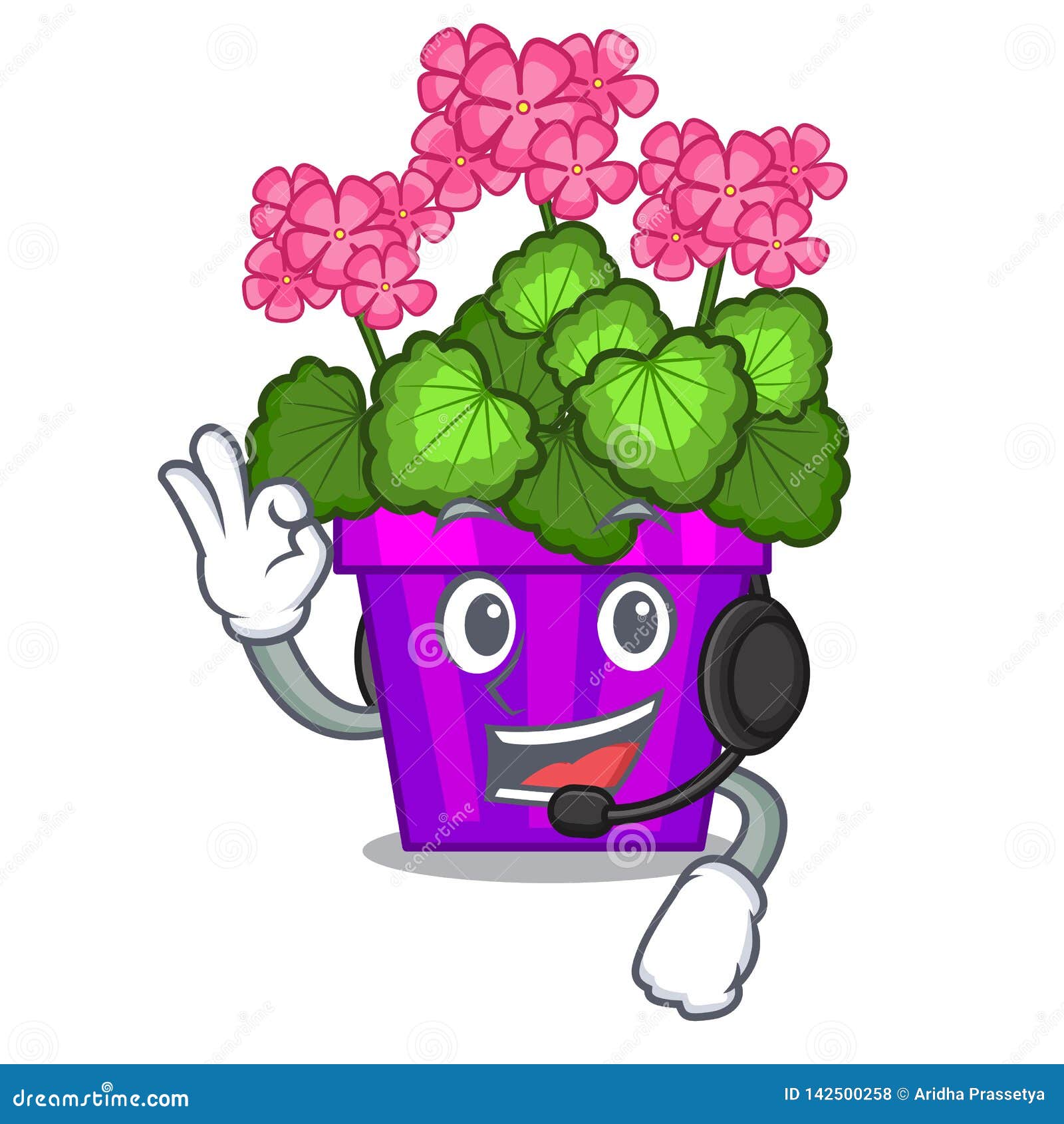 With Headphone Geranium Flowers in the Cartoon Shape Stock Vector ...