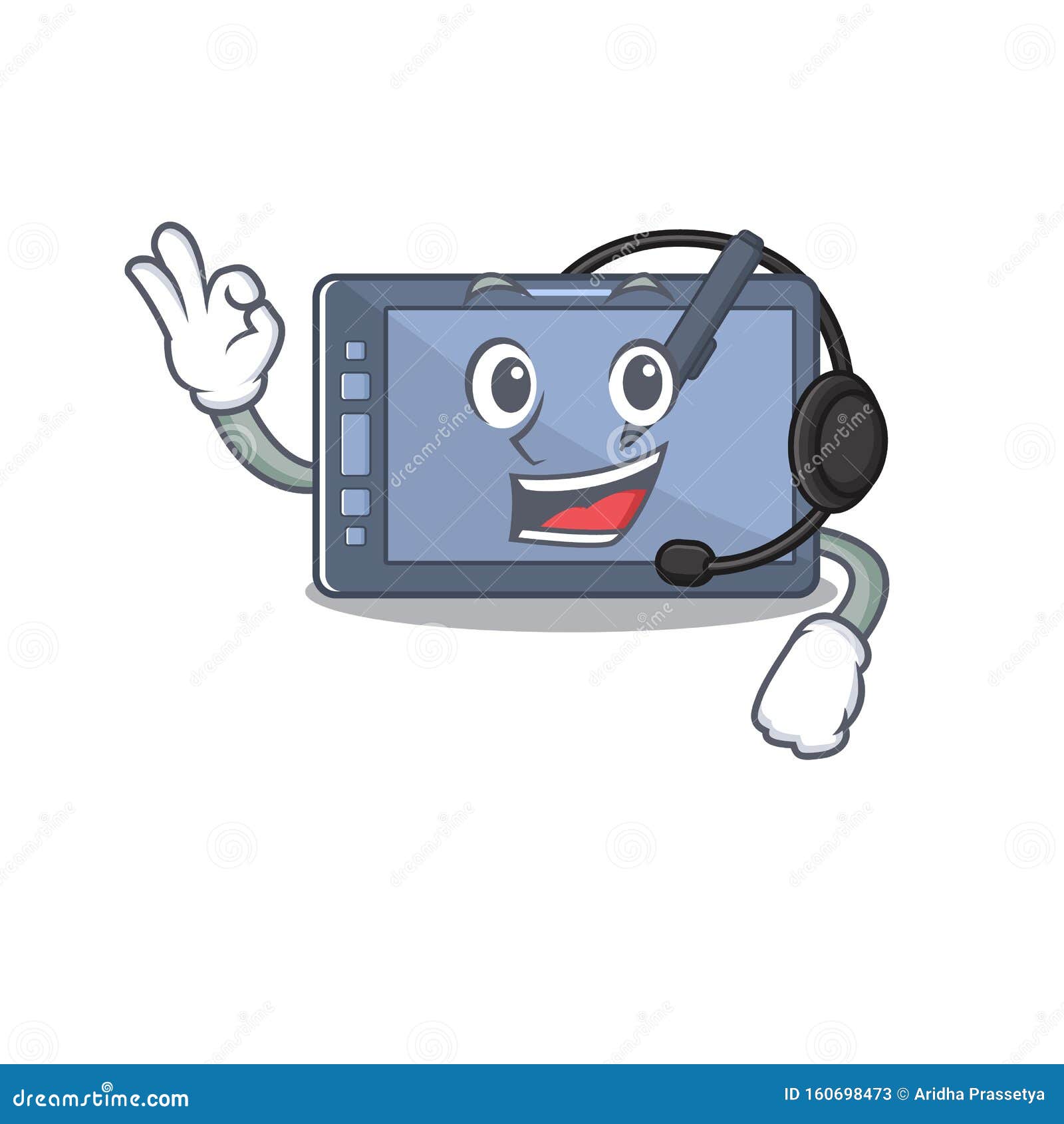 With Headphone Graphic Tablet on the Mascot Table Stock Vector ...