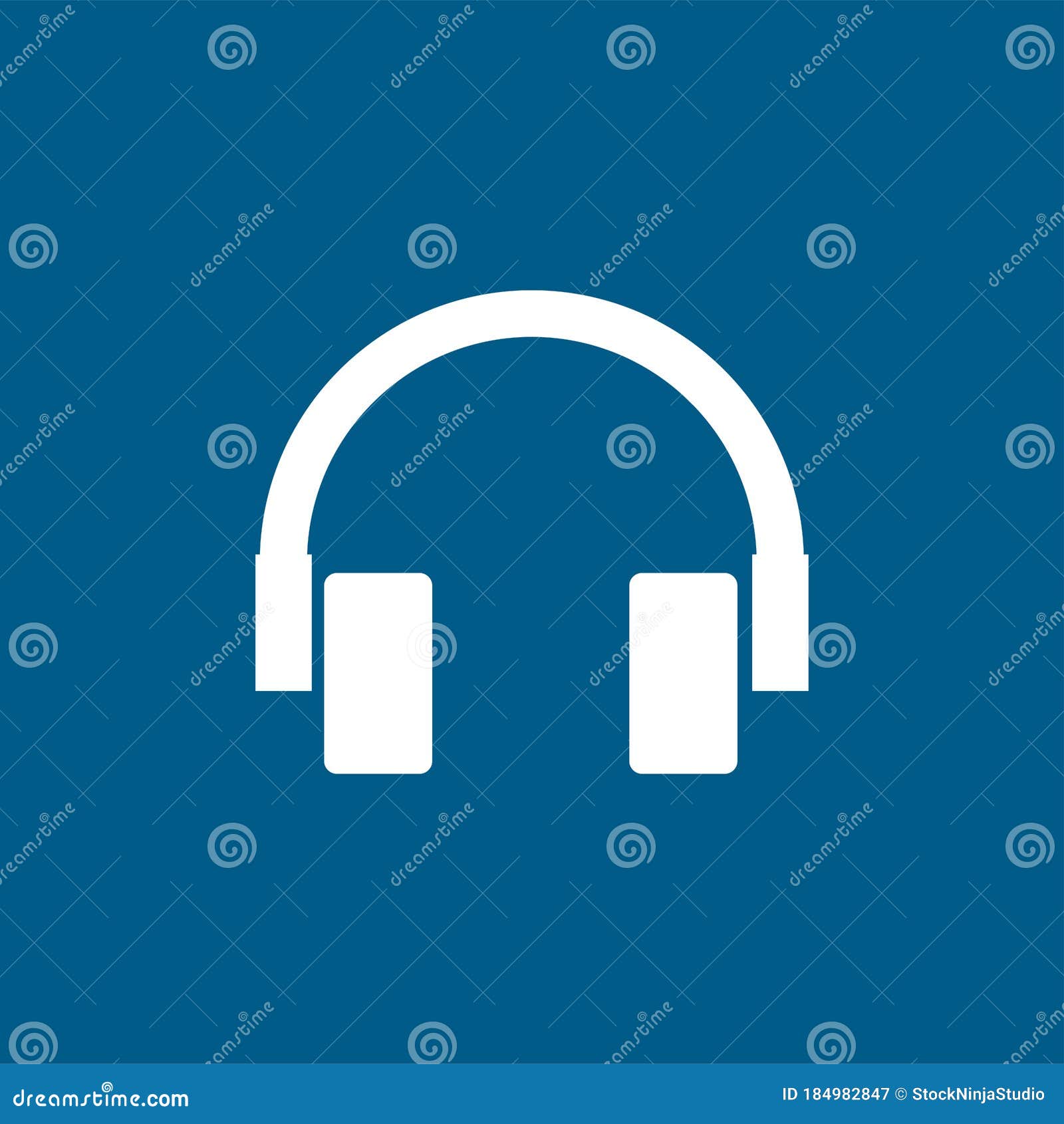 Headphone Icon on Blue Background. Blue Flat Style Vector Illustration ...