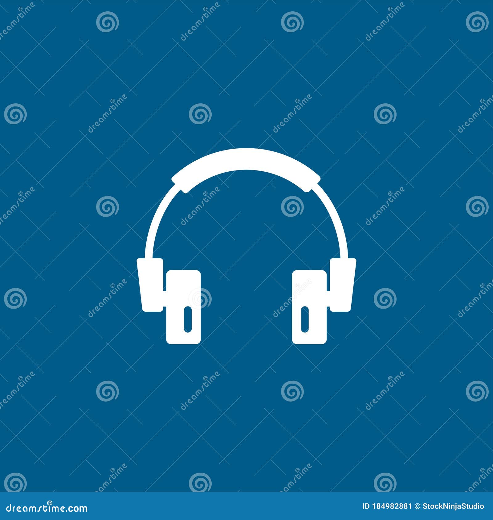Headphone Icon on Blue Background. Blue Flat Style Vector Illustration ...