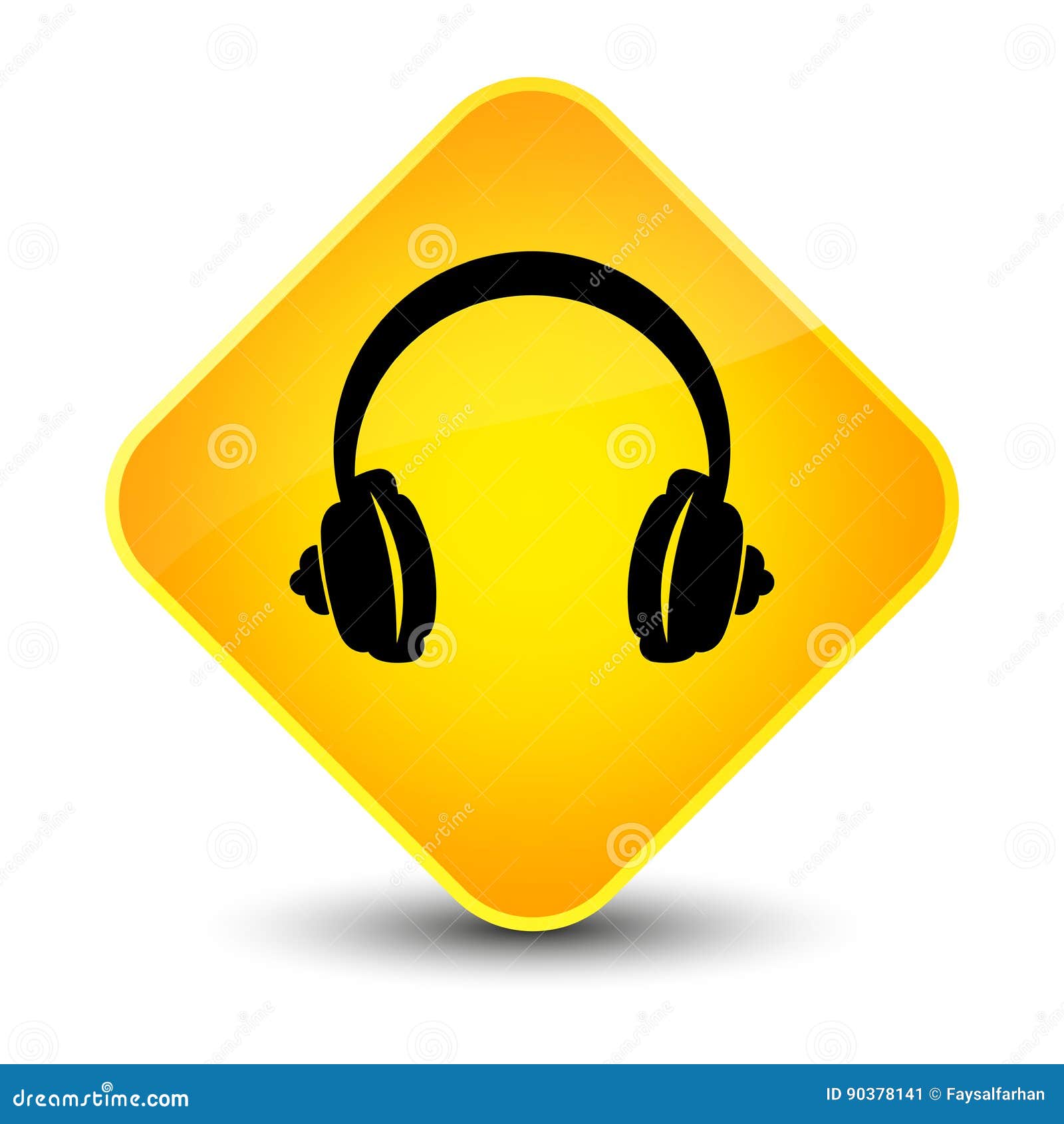 Headphone Icon Elegant Yellow Diamond Button Stock Illustration ...