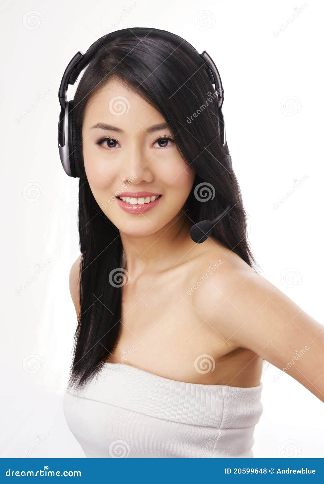 Headphone Lady standing stock photo. Image of answer - 20599648
