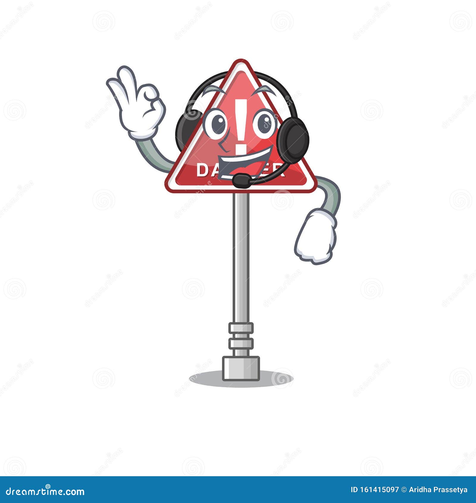 With Headphone Miniature Danger in Shape of Mascot Stock Vector ...