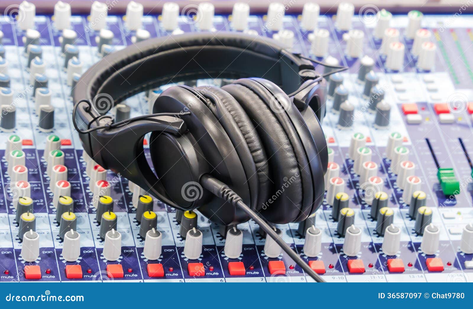 Headphone on mixer stock image. Image of panel, equipment - 36587097