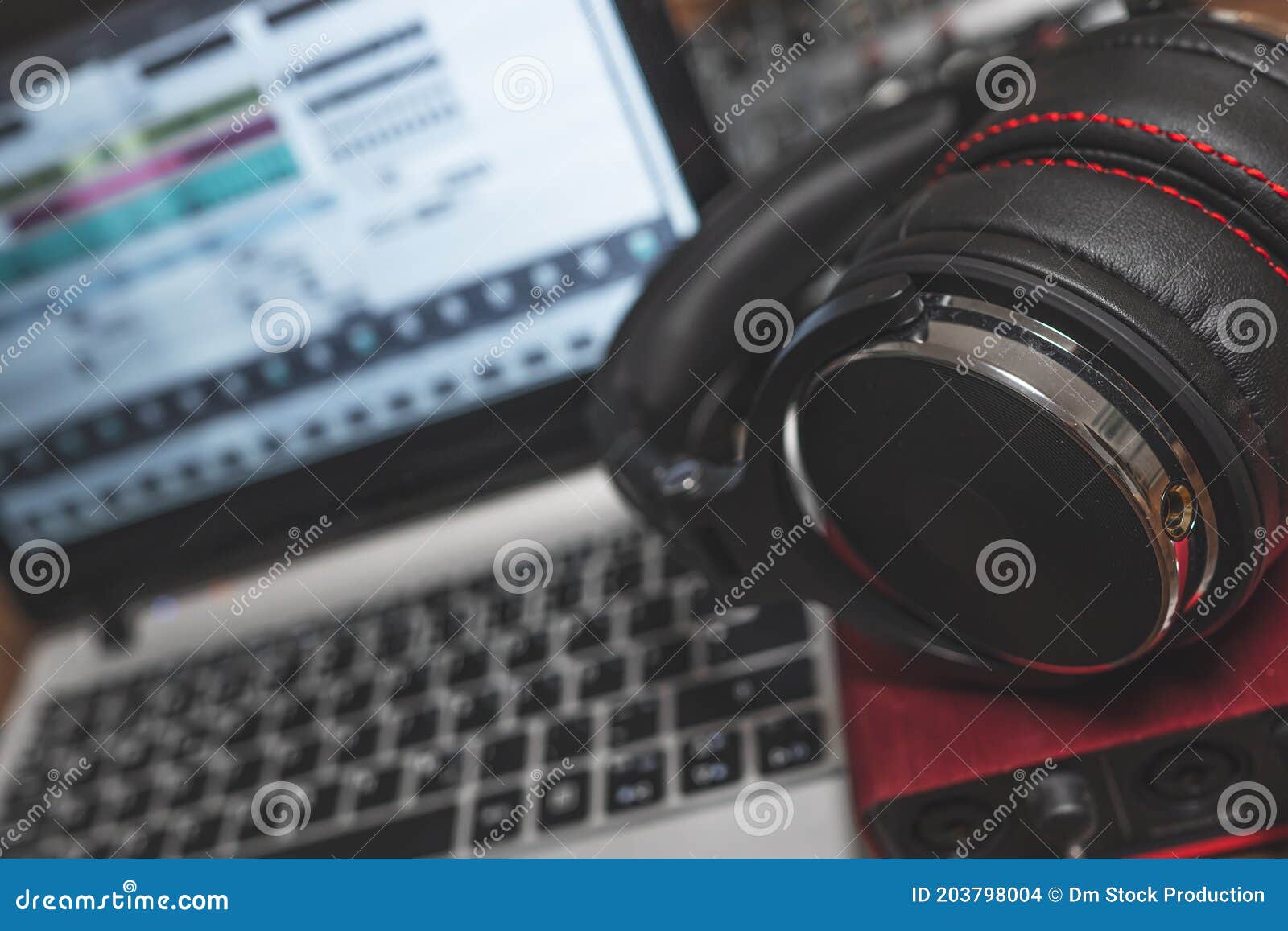 Headphone and sound card stock photo. Image of mixing - 203798004