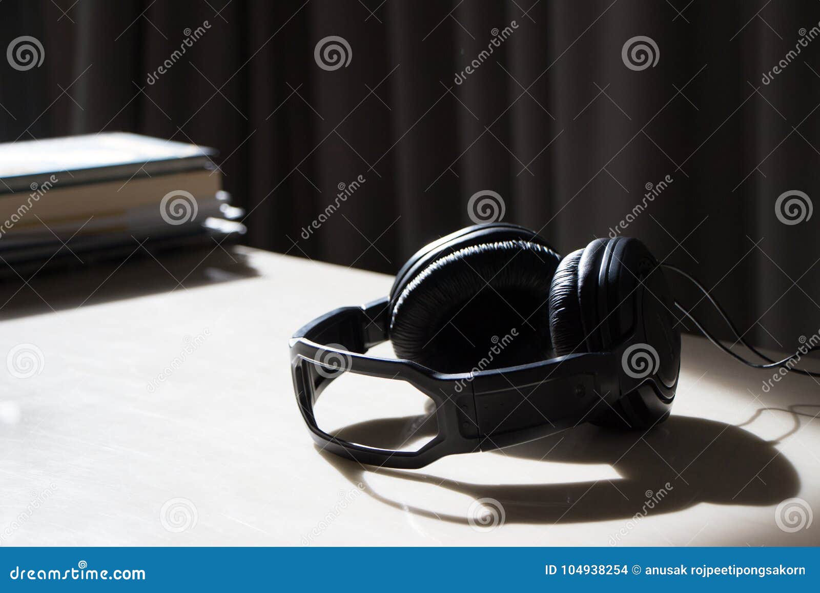 Headphone on Table with Sunlight Feel Relaxing. Stock Photo - Image of ...