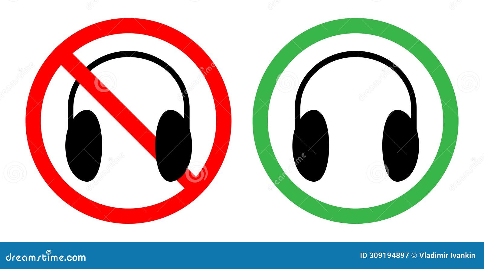 Headphone Use Prohibited and Allowed Icons Stock Vector - Illustration ...