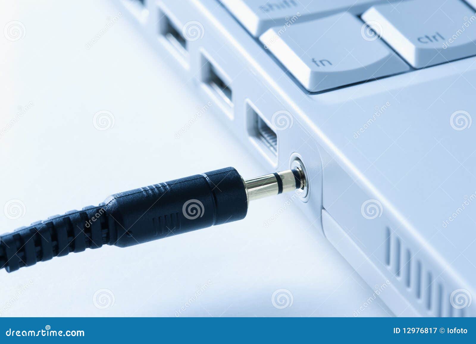 Headphone Wire Connecting To Laptop Computer. Stock Image - Image of ...