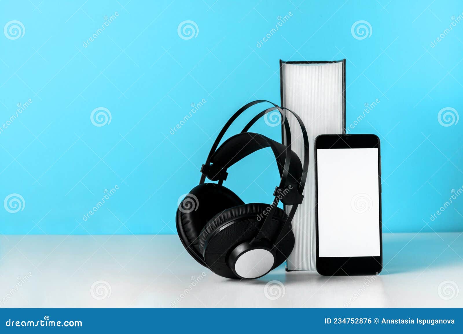Headphones on Book Empty Phone Screen. Audiobook Horizontal Banner ...