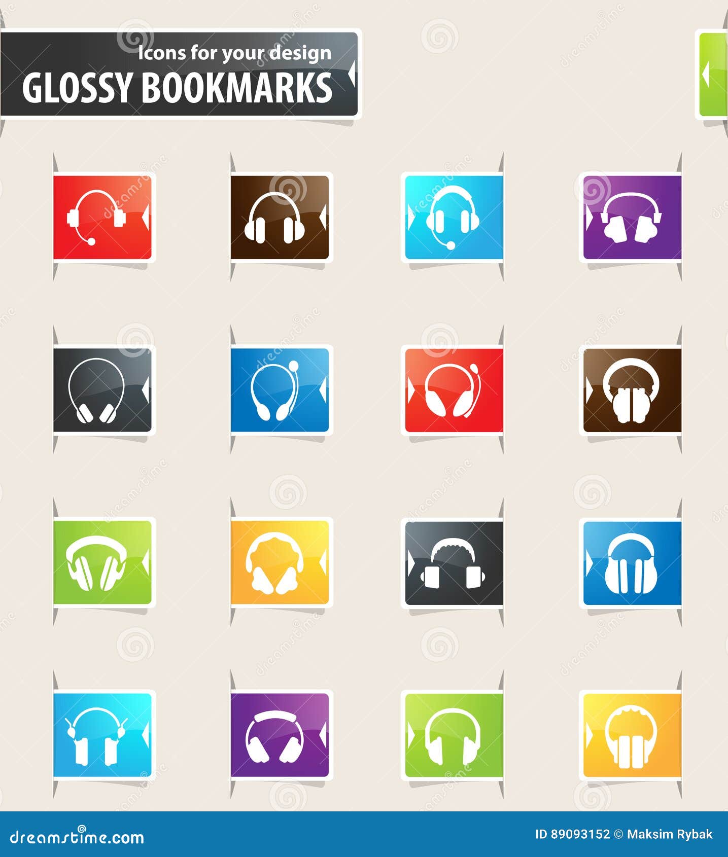 Headphones Bookmark Icons stock vector. Illustration of headphone ...