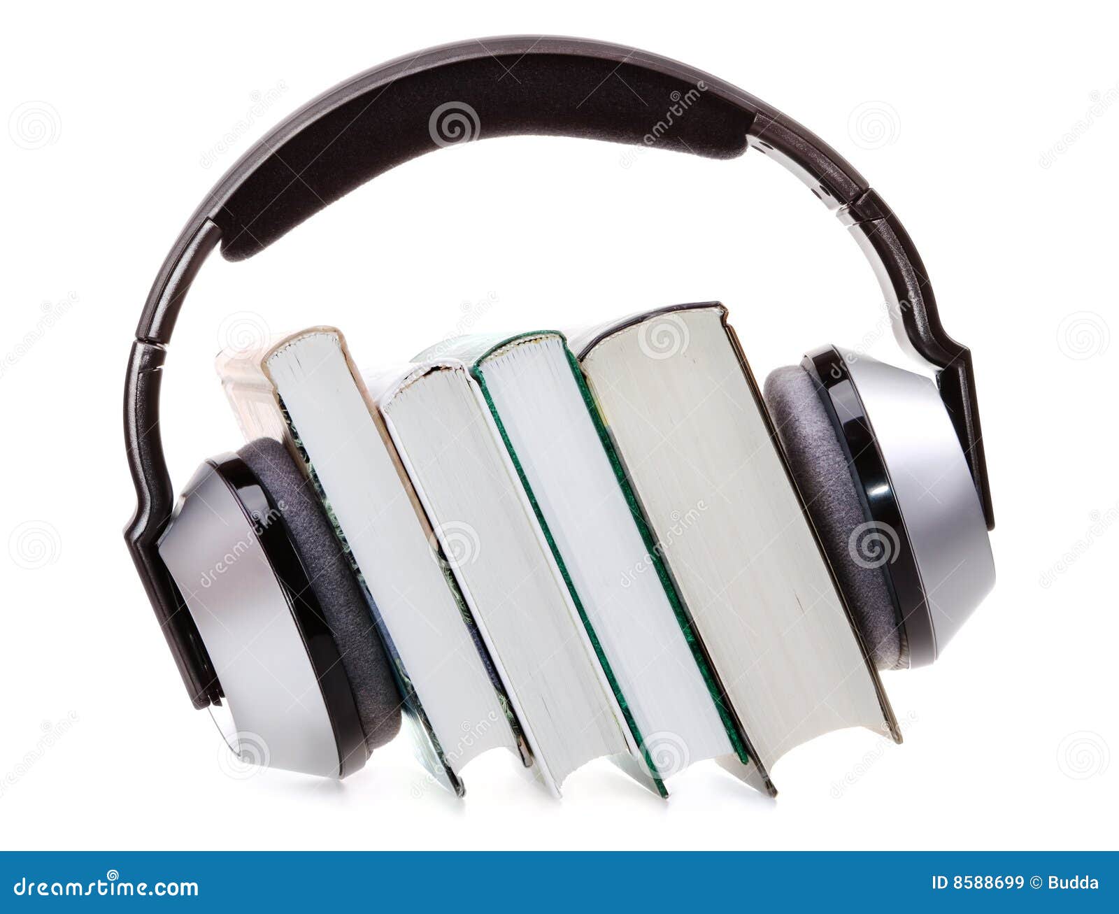 Headphones and books stock image. Image of speaker, object - 8588699