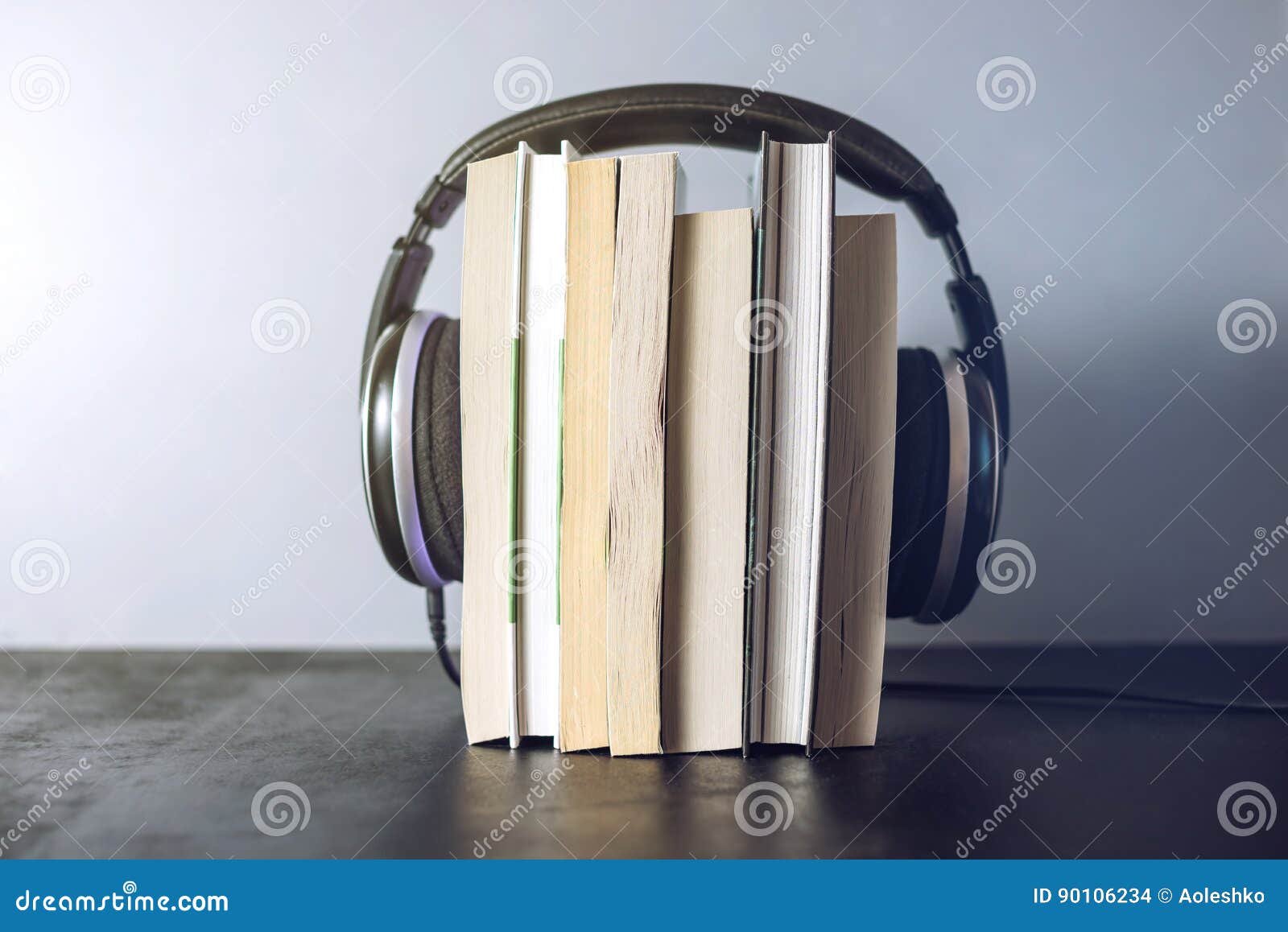 Headphones on Books and Flying Notes. the Concept of Audiobooks Stock ...