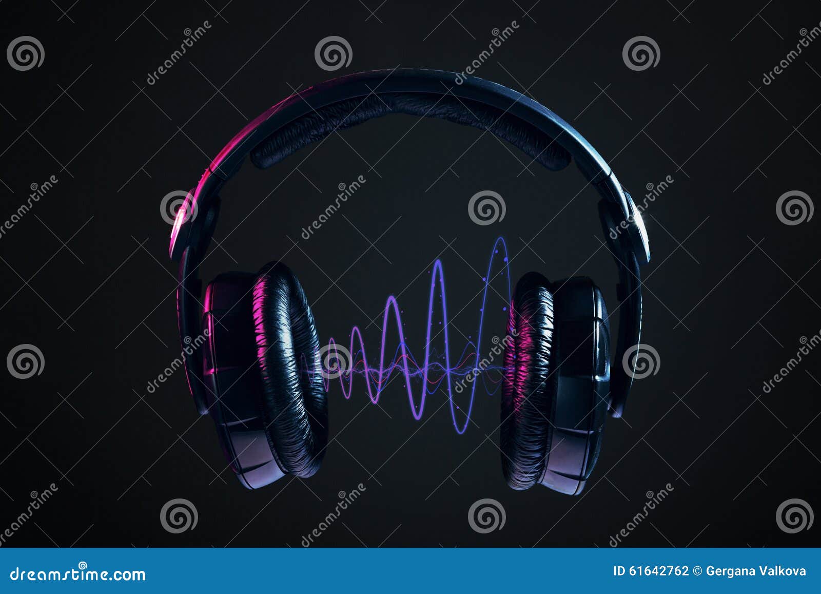 Headphones and Disco Waves Isolated on Black Background Stock Photo ...