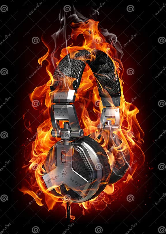 Headphones in fire stock illustration. Illustration of black - 16582693