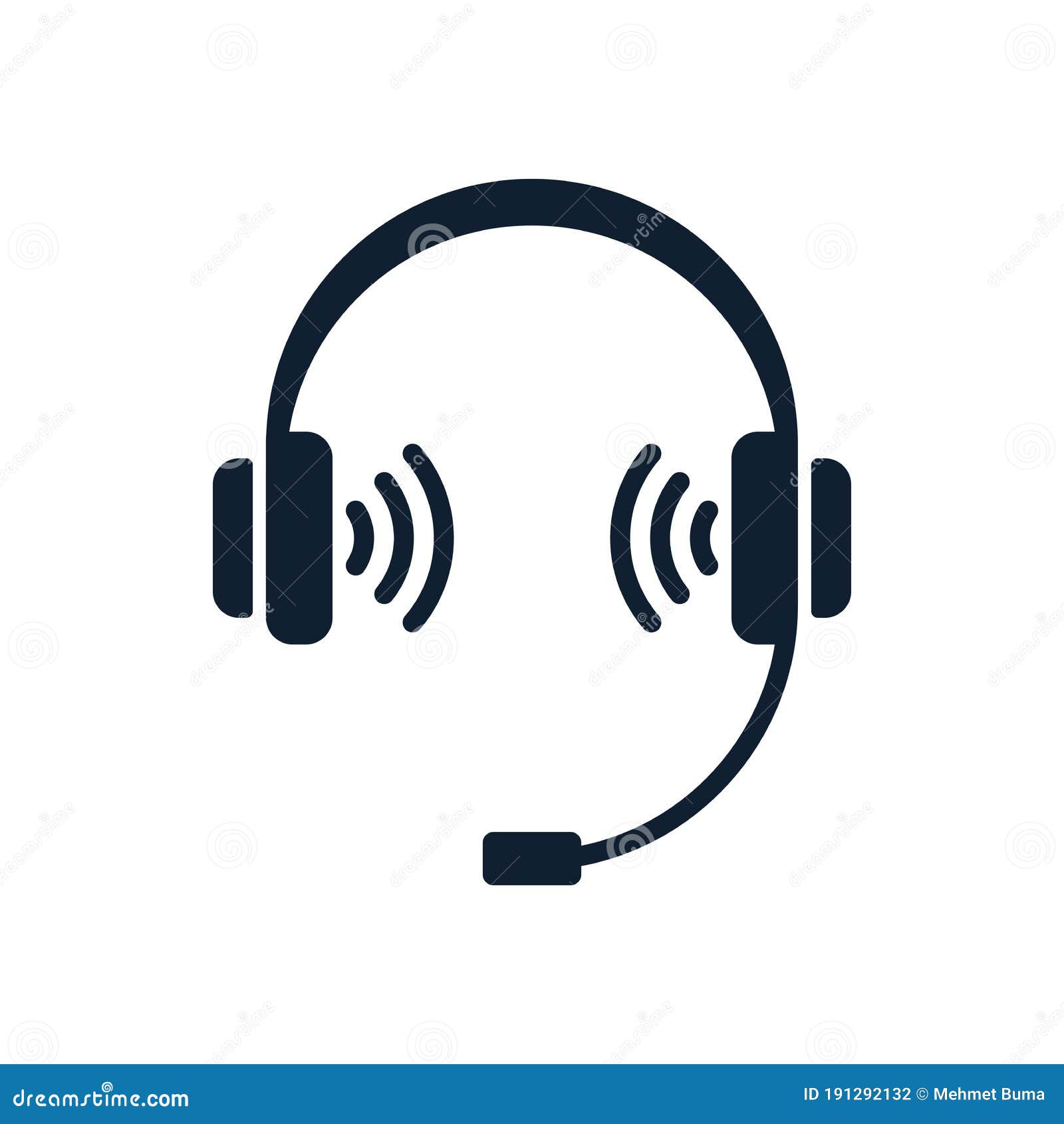 Headphones Icon with Microphone and Sound Symbol Stock Illustration ...