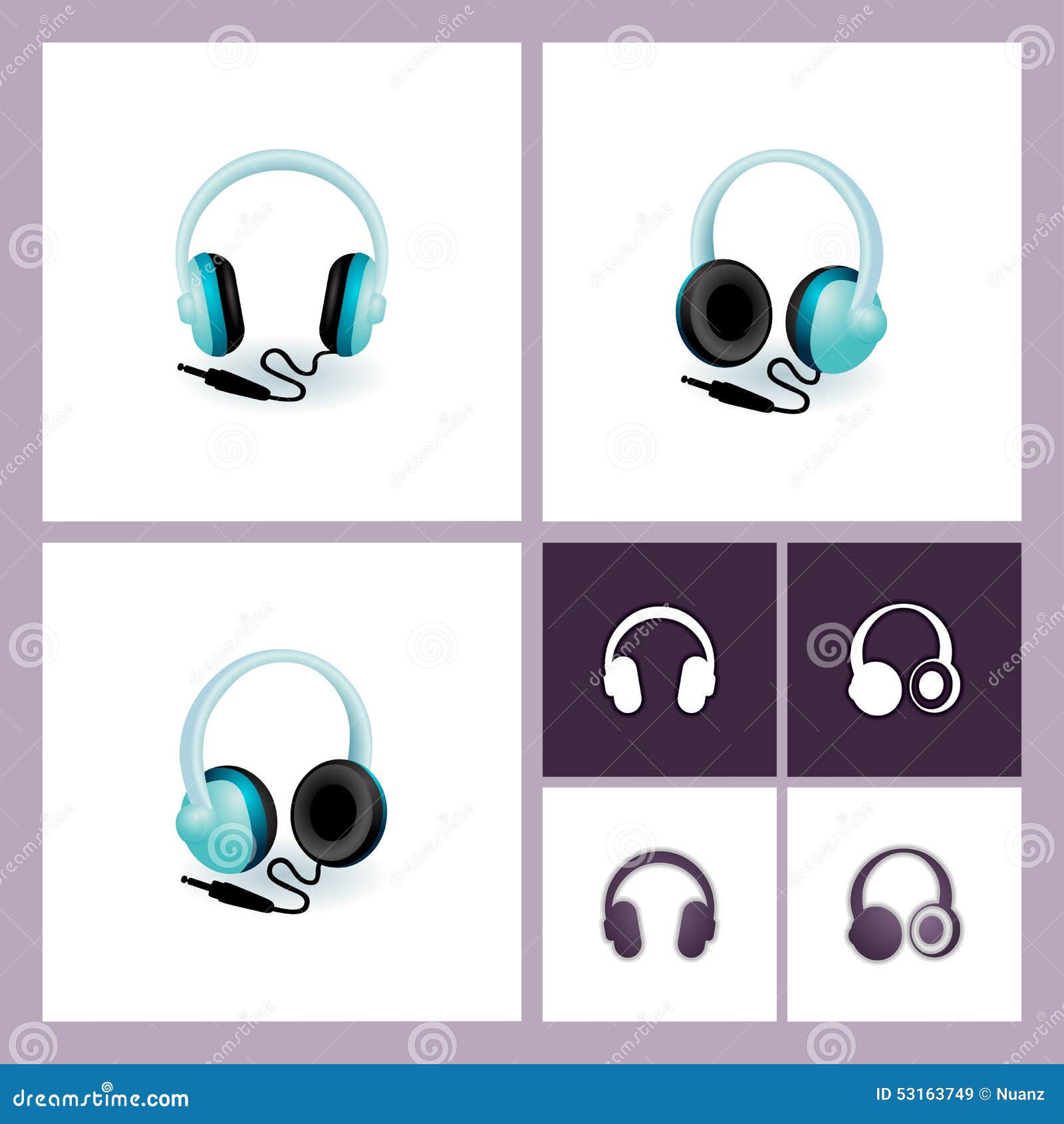 Headphones icon set stock vector. Illustration of color - 53163749