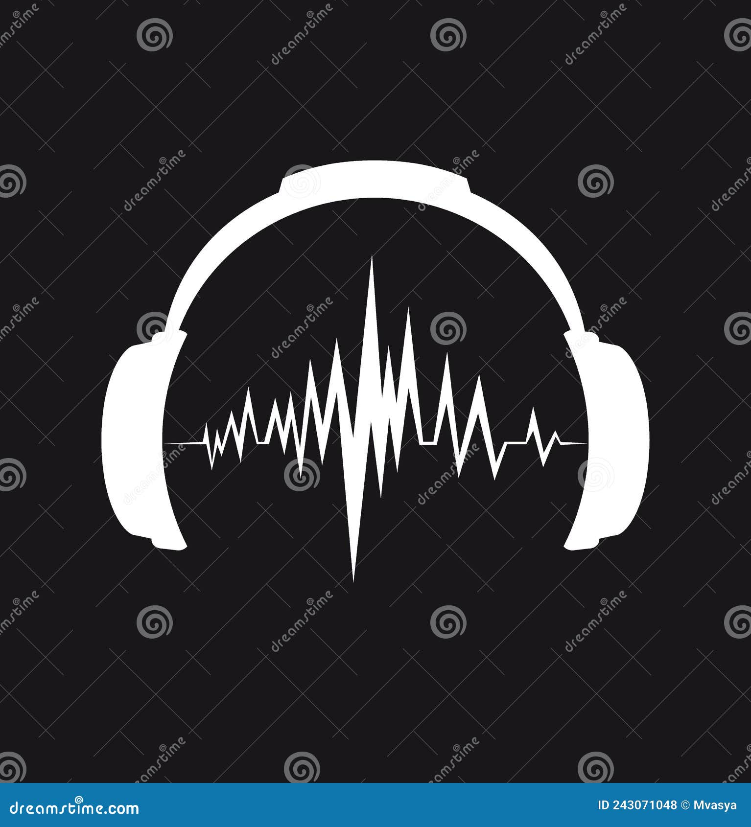 Headphones Icon with Sound Wave Beats. Vector Flat Illustration Stock ...
