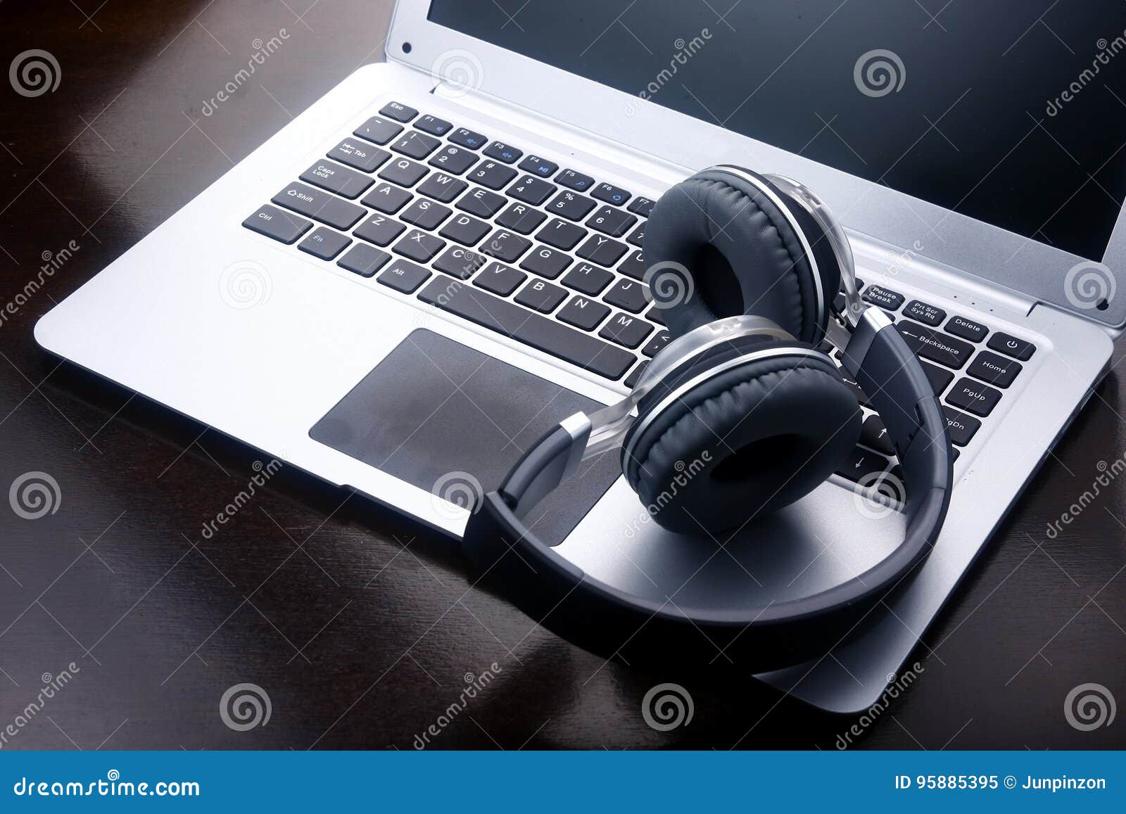 Headphones on a Laptop Computer. Stock Image - Image of internet ...