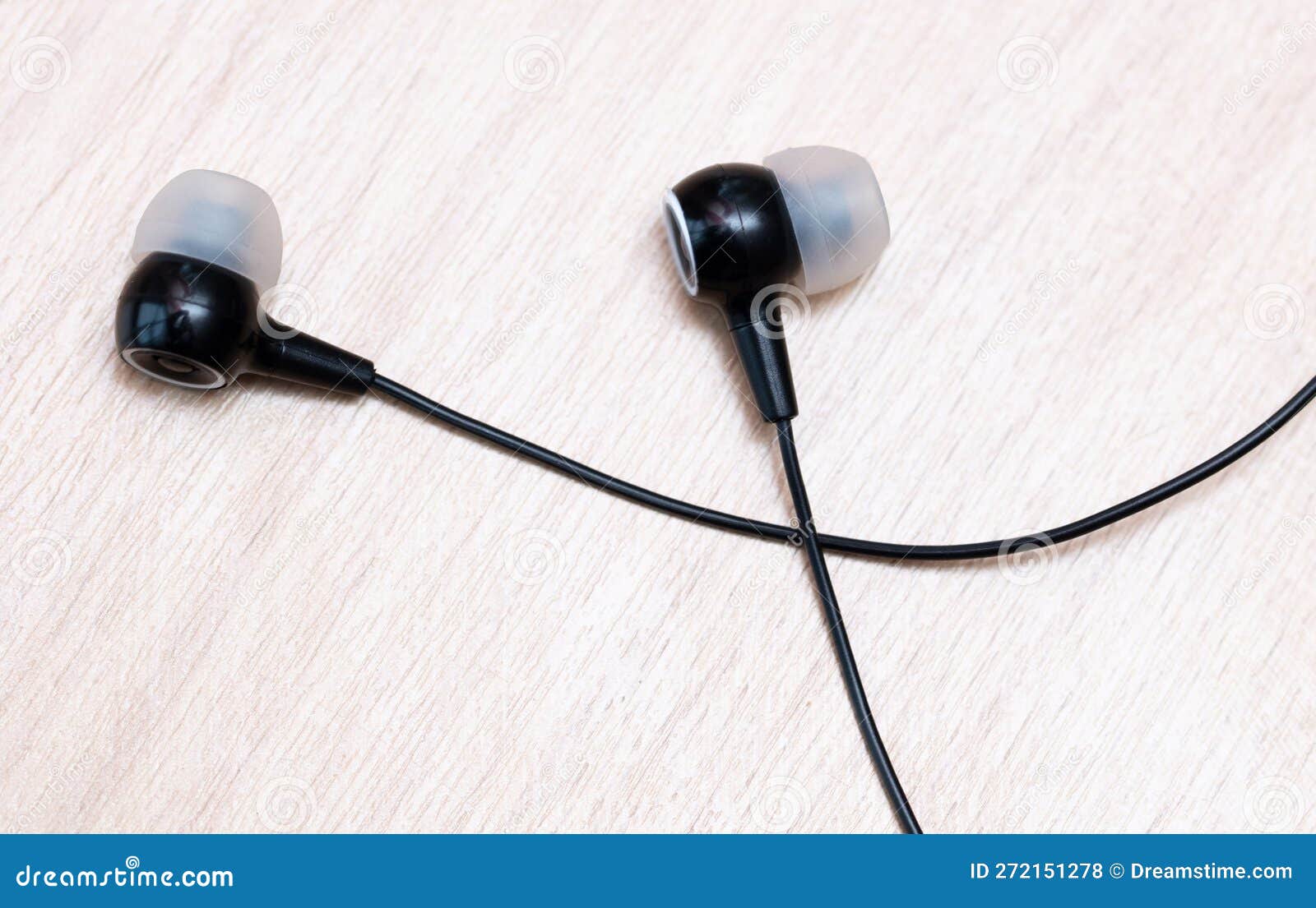 Headphones Lie on a Wooden Table. Stock Photo - Image of macro, smart ...