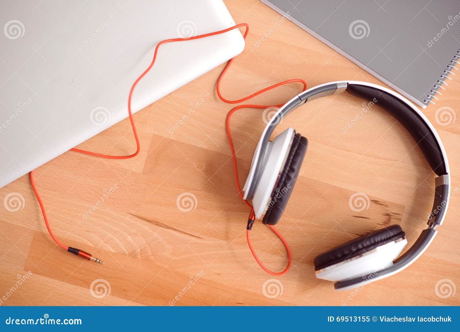 Headphones Lying on the Table Stock Image - Image of progress, table ...