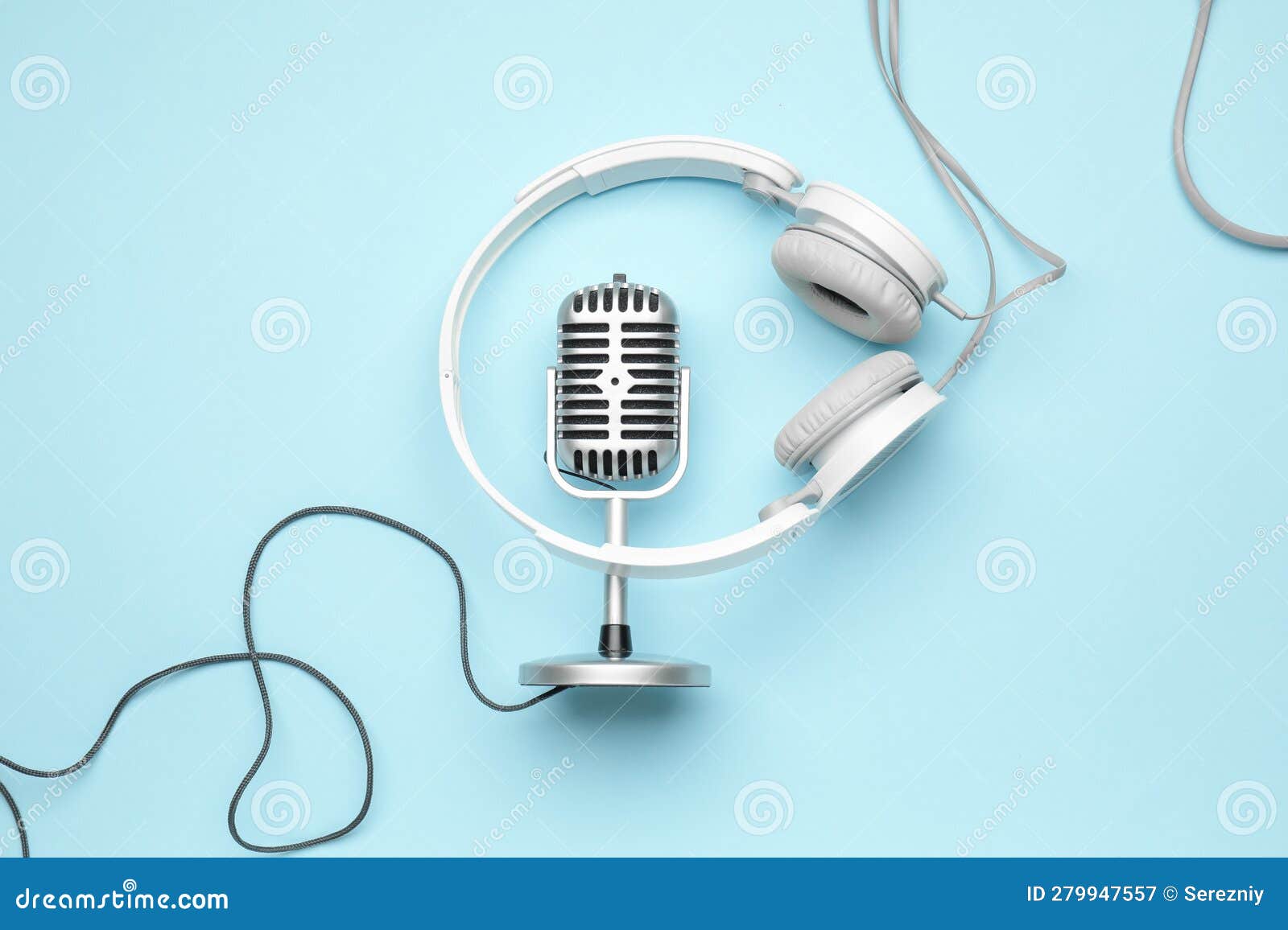 Headphones with Microphone on Color Background Stock Image - Image of ...