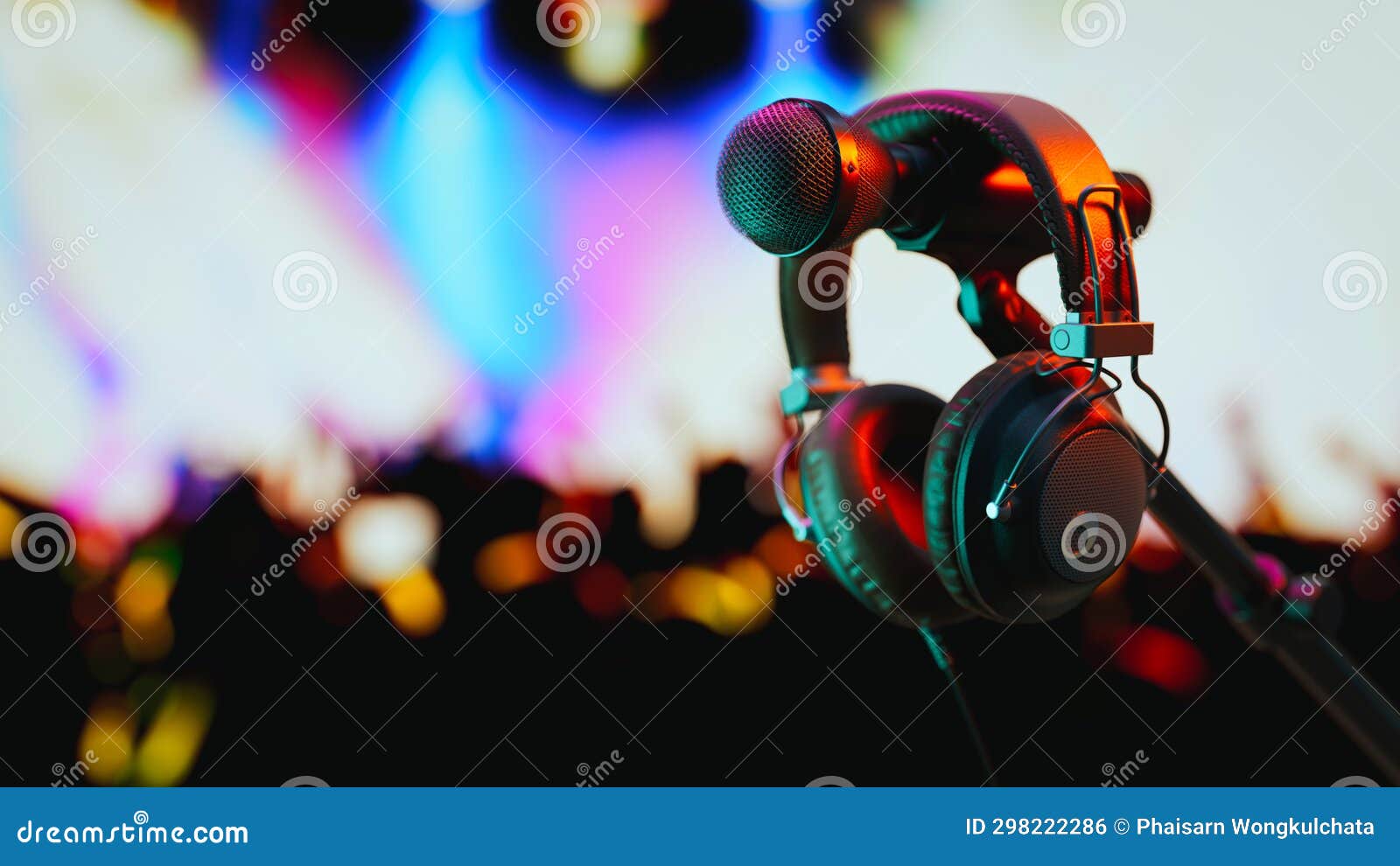 Headphones and Microphone Ready for Live Stage Performance Stock Photo ...