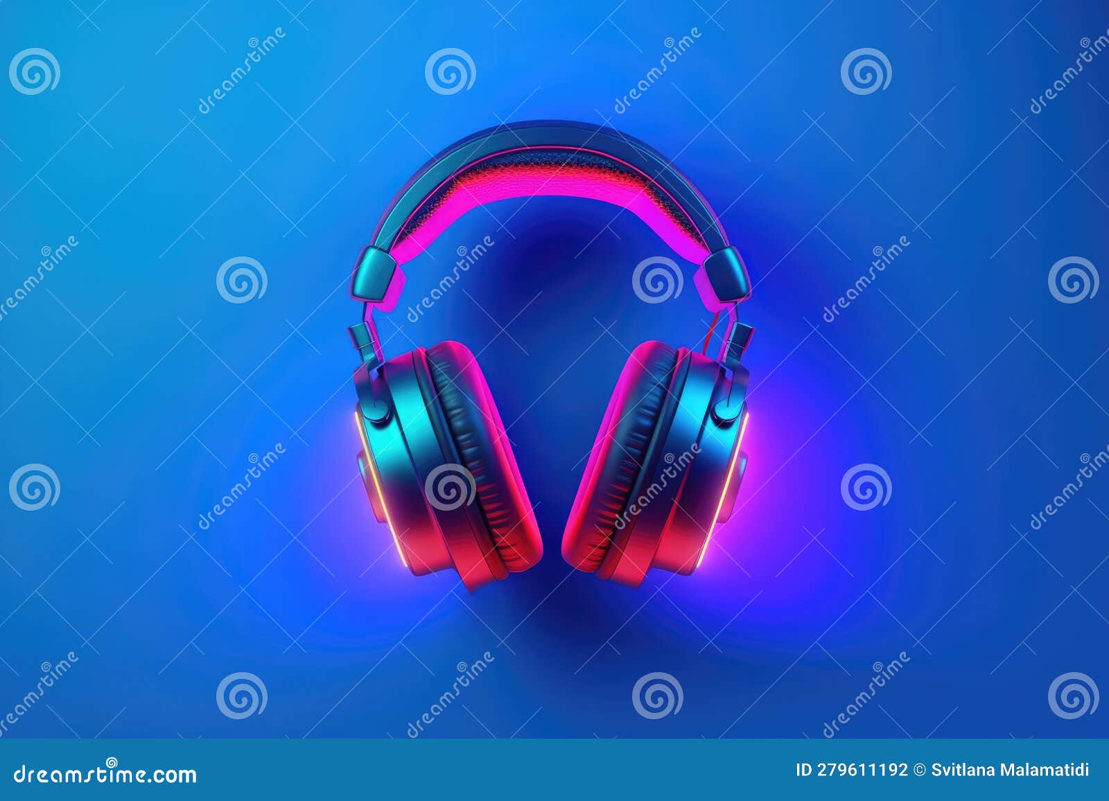 Headphones with Neon Lights Stock Illustration - Illustration of ...