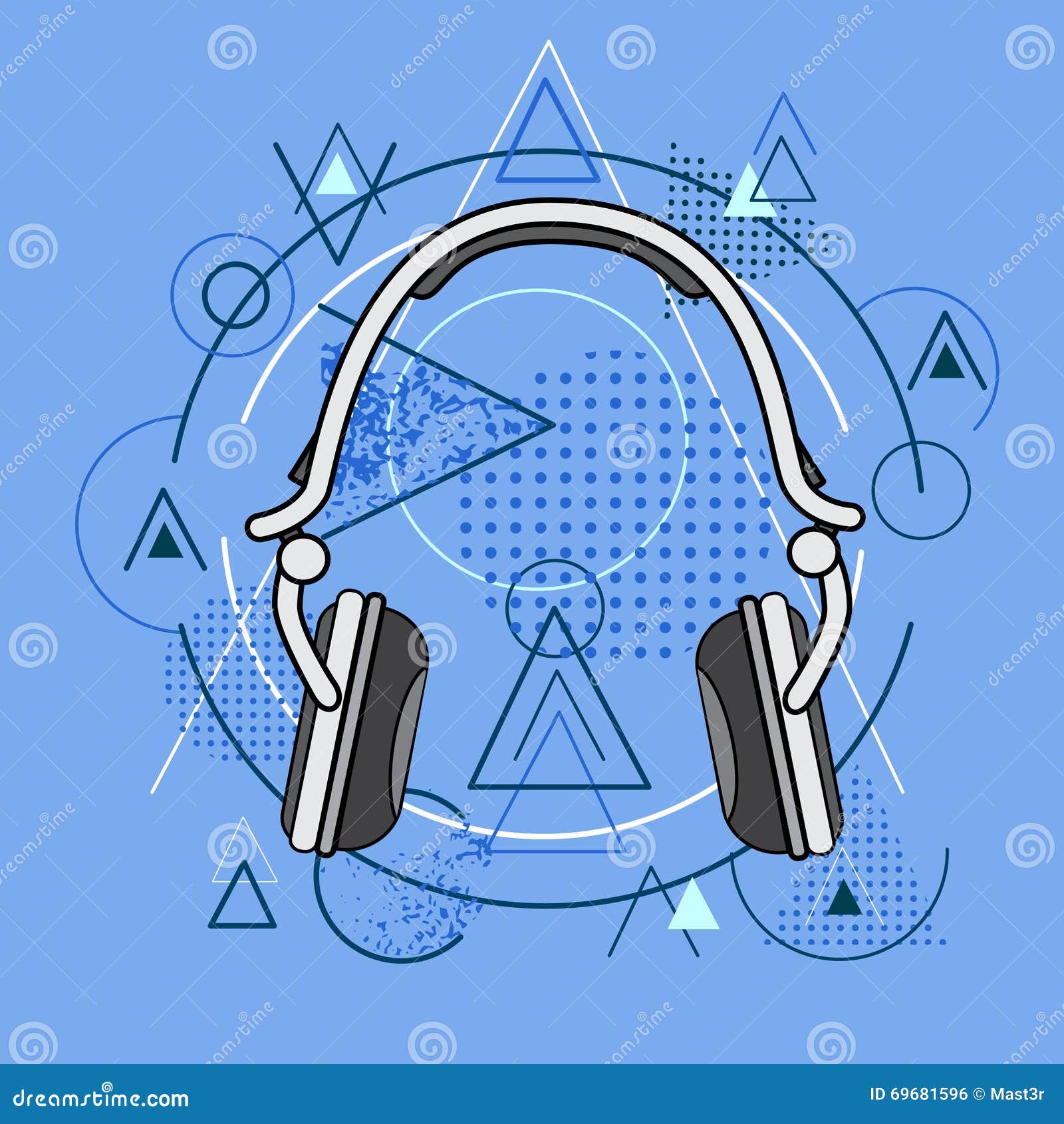 Headphones Over Triangle Geometric Background Stock Vector ...