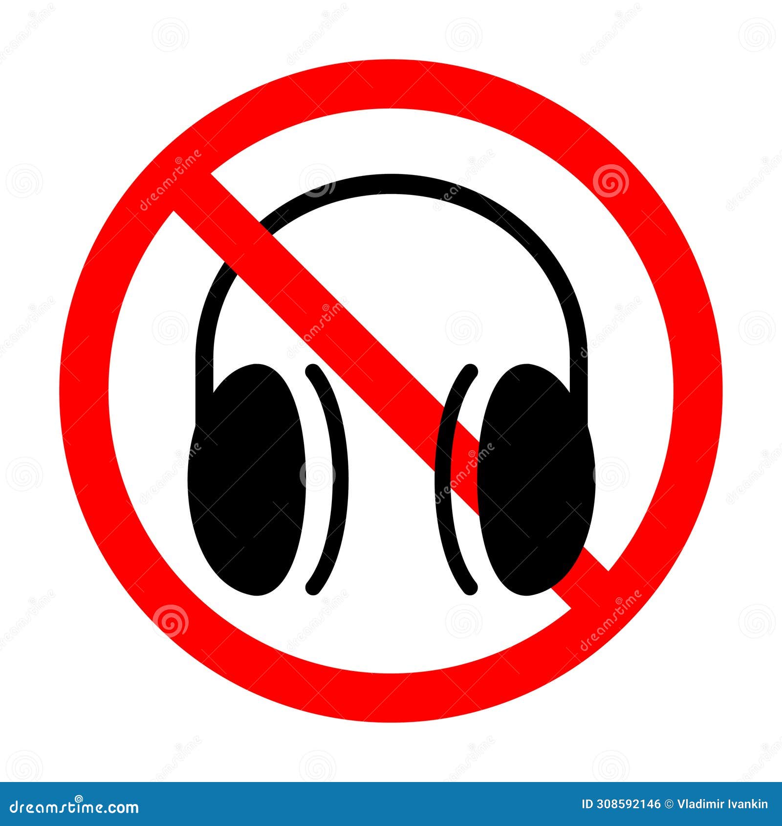 No Headphones Prohibition Sign Vector Illustration | CartoonDealer.com ...