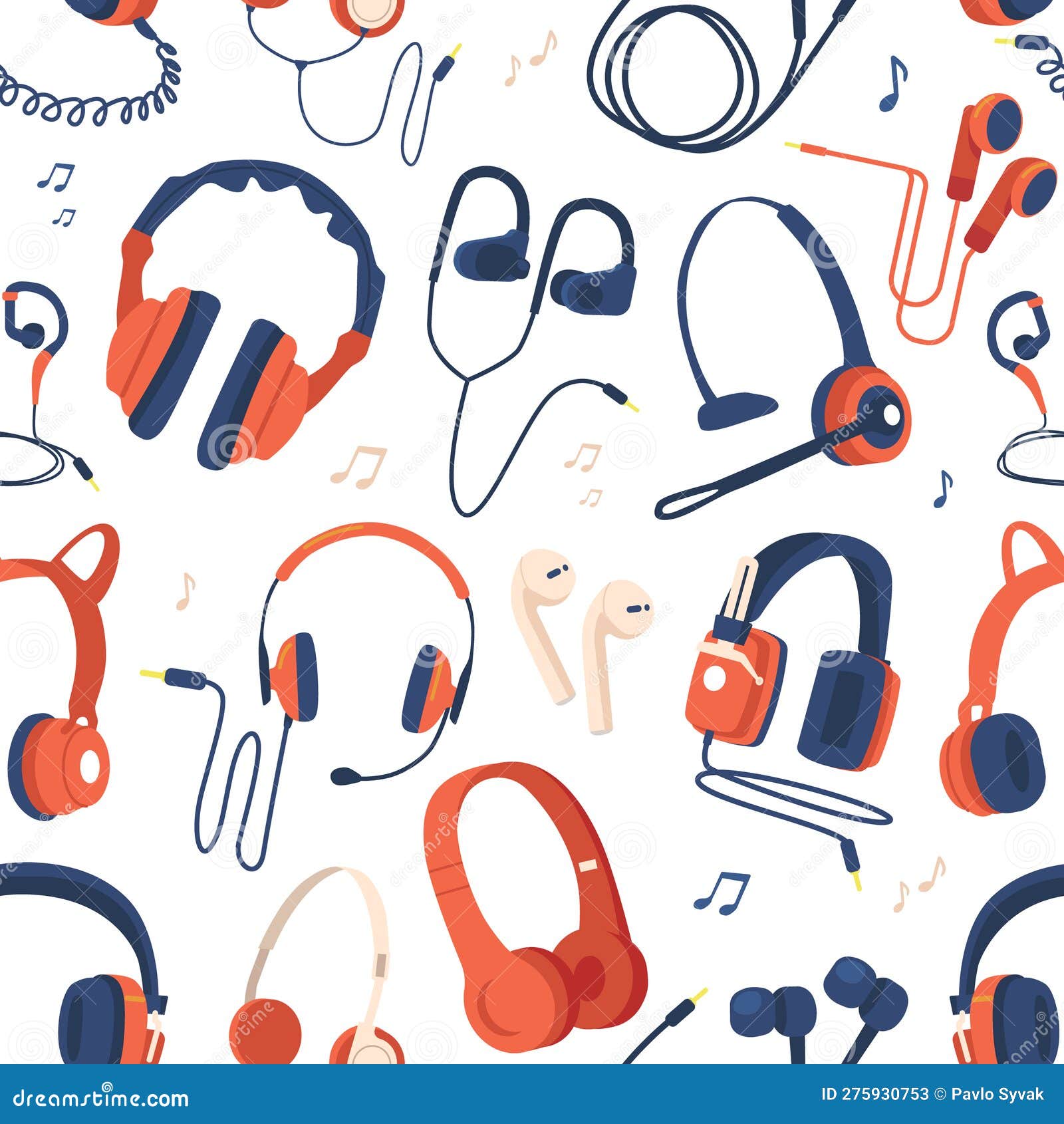 Headphones Seamless Pattern Featuring Different Styles and Types of ...