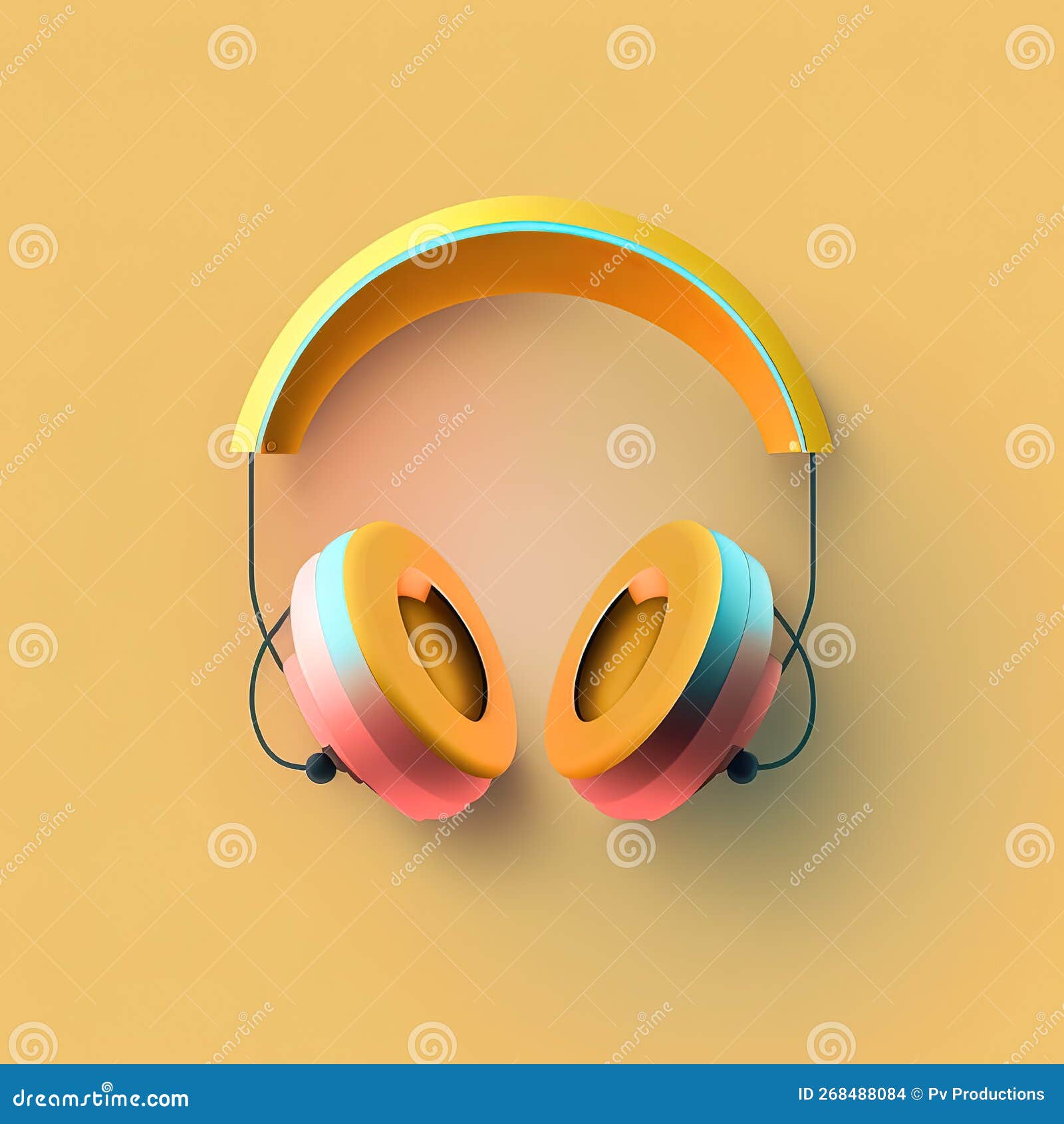 Headphones on a Yellow Background, Flat Lay. Stock Illustration ...