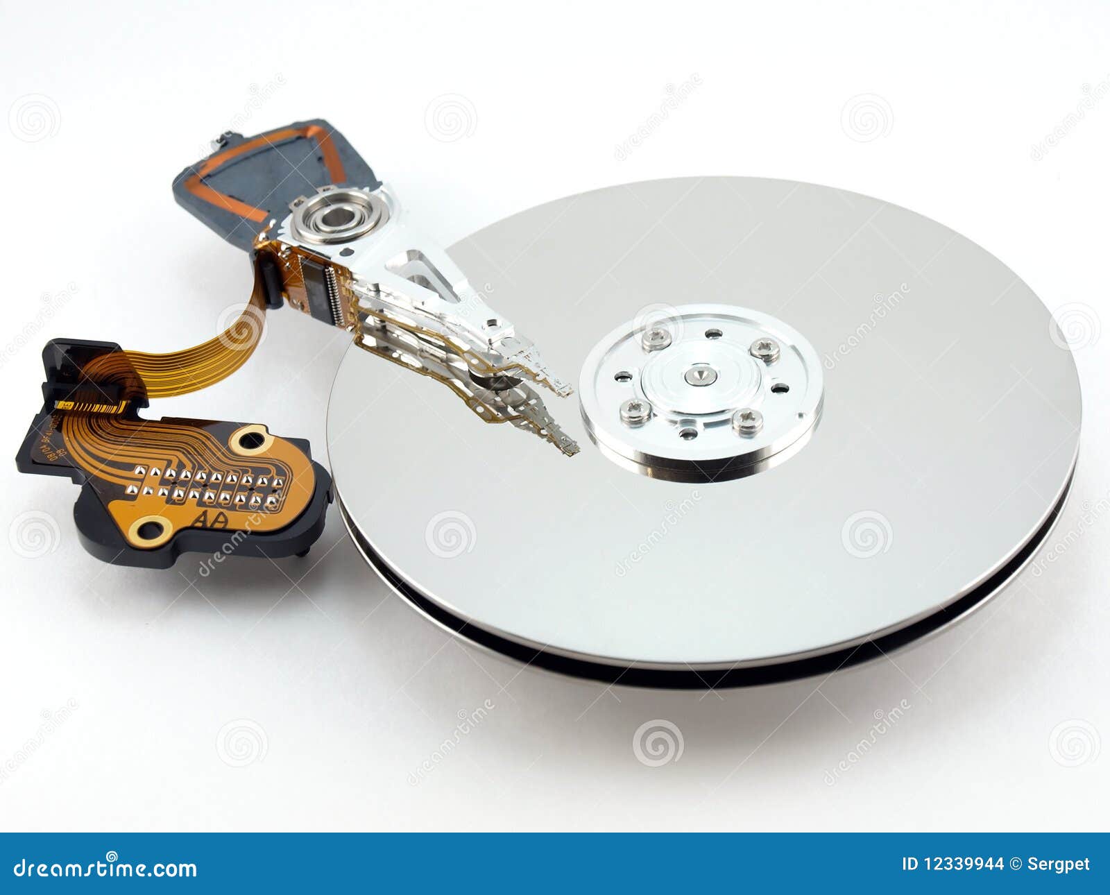 Heads and Disk of Hard Drive Stock Photo - Image of silver, disk: 12339944