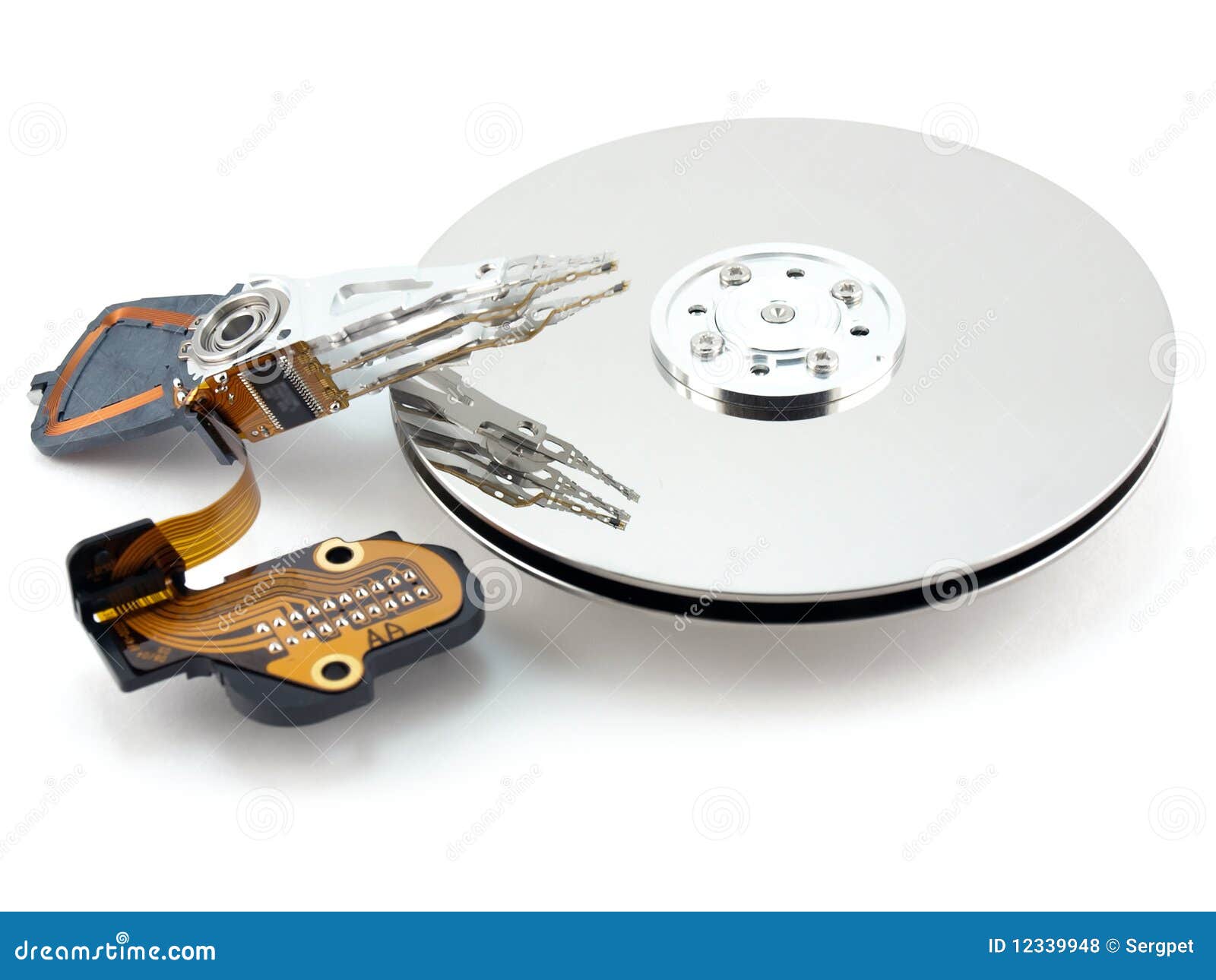 Heads and Disk of Hard Drive Stock Photo - Image of reflection ...