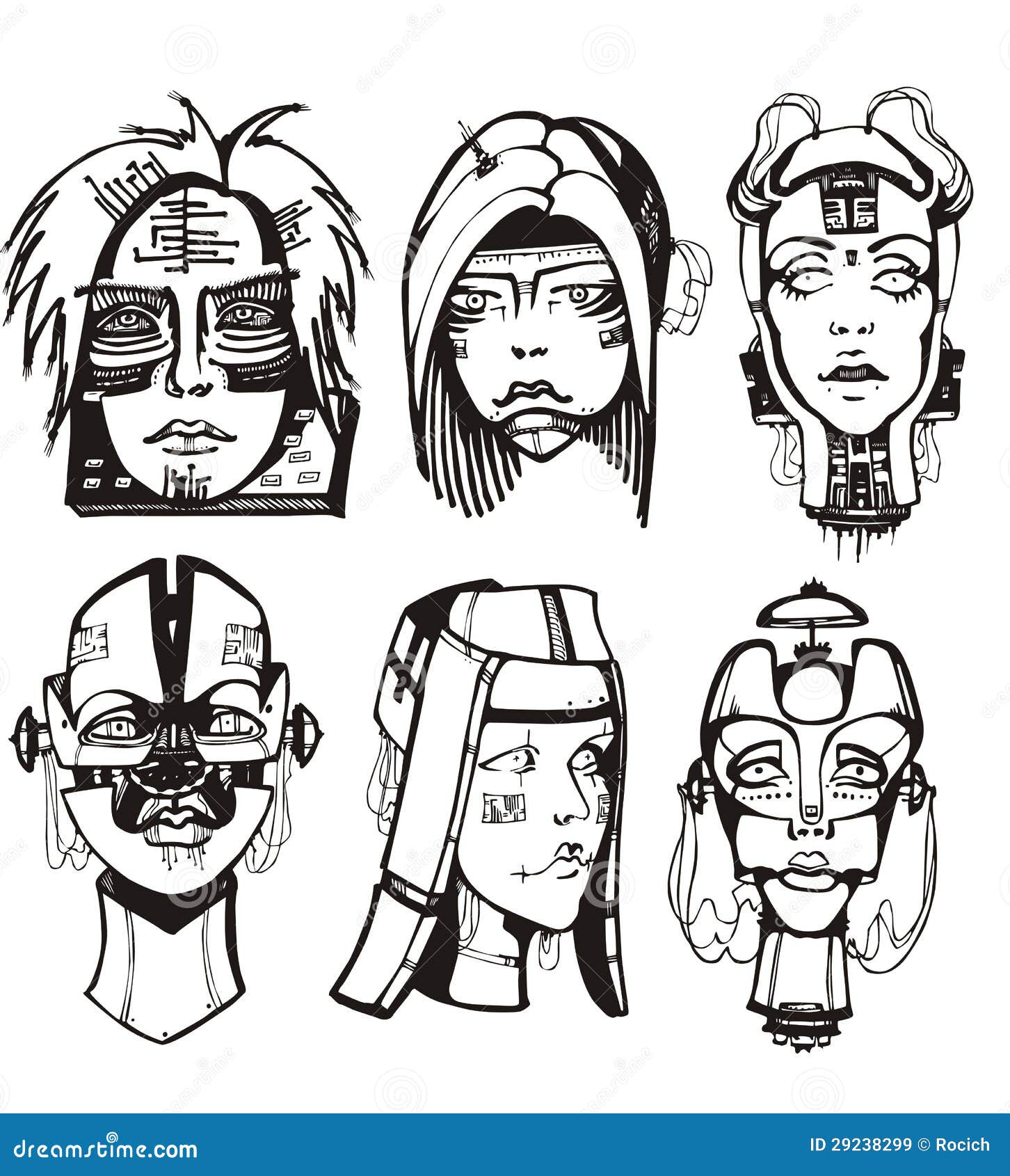 Female Cyborg Face Drawing