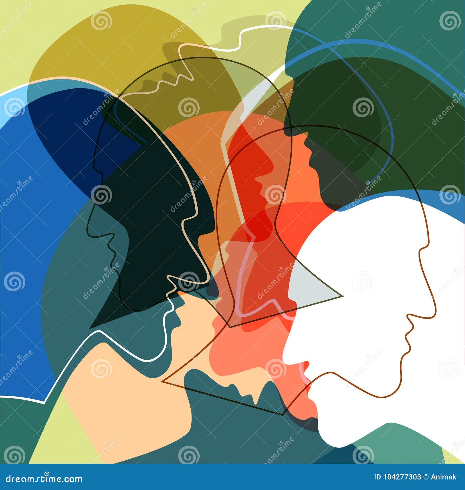 Heads Of Two People With Colourful Shapes Of Abstract Brain For Concept ...