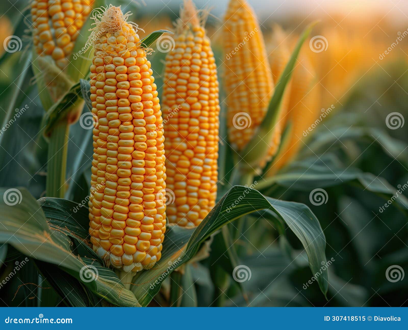 Heads of raw corn in field stock illustration. Illustration of sweet ...